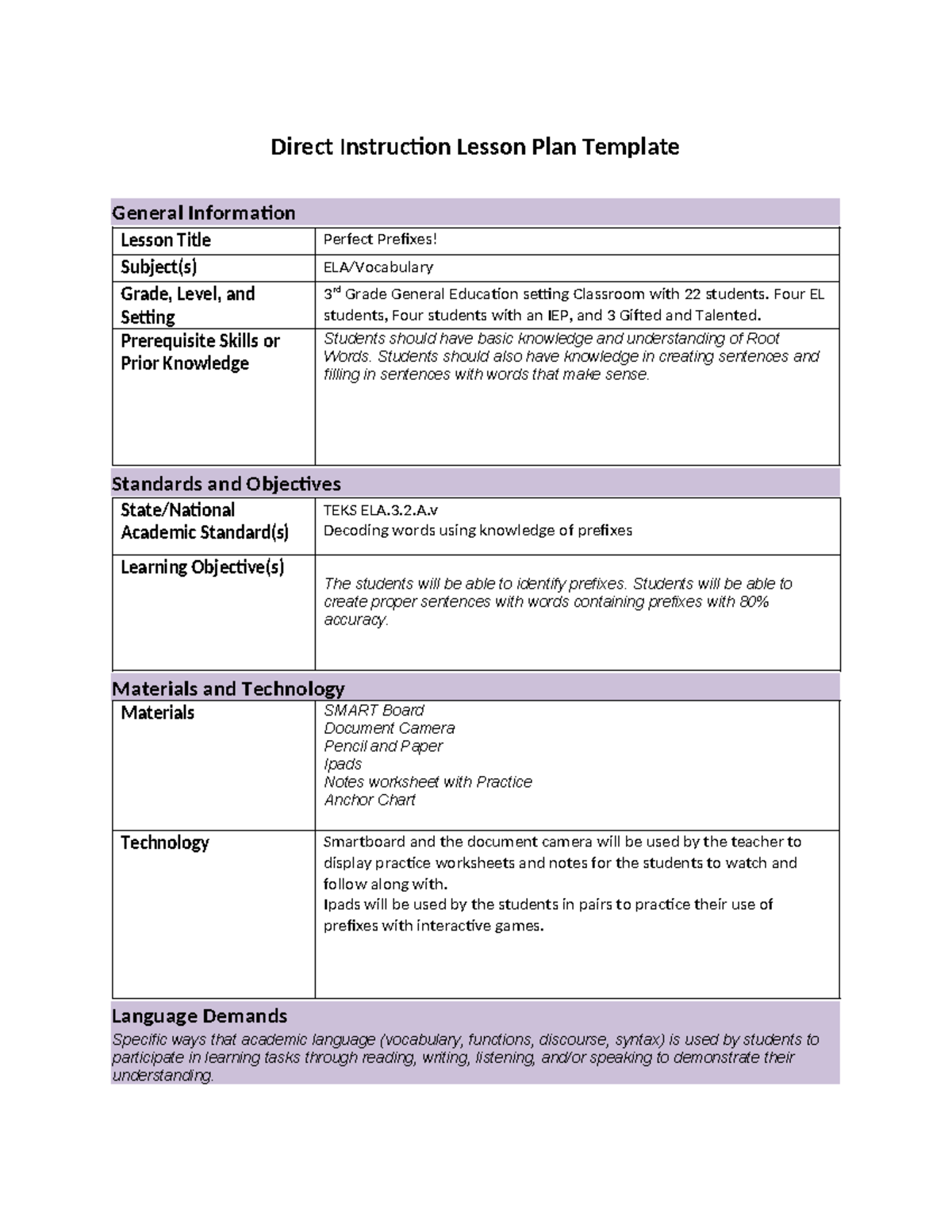Task 1 c909 - passed on first try - Direct Instruction Lesson Plan Template General Information ...
