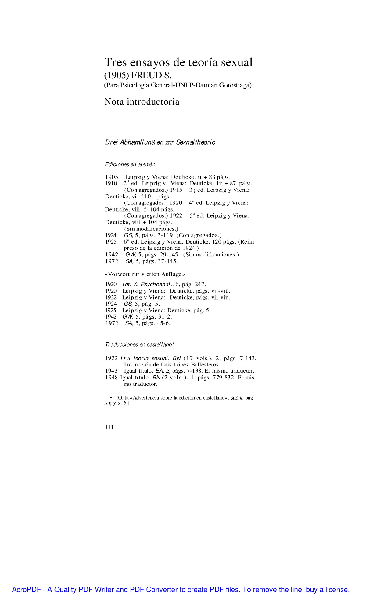 Freud-tres-ensayos-de-teoria-sexual - Copy - Tres ensayos de teoría sexual (1905) FREUD S. (Para ...