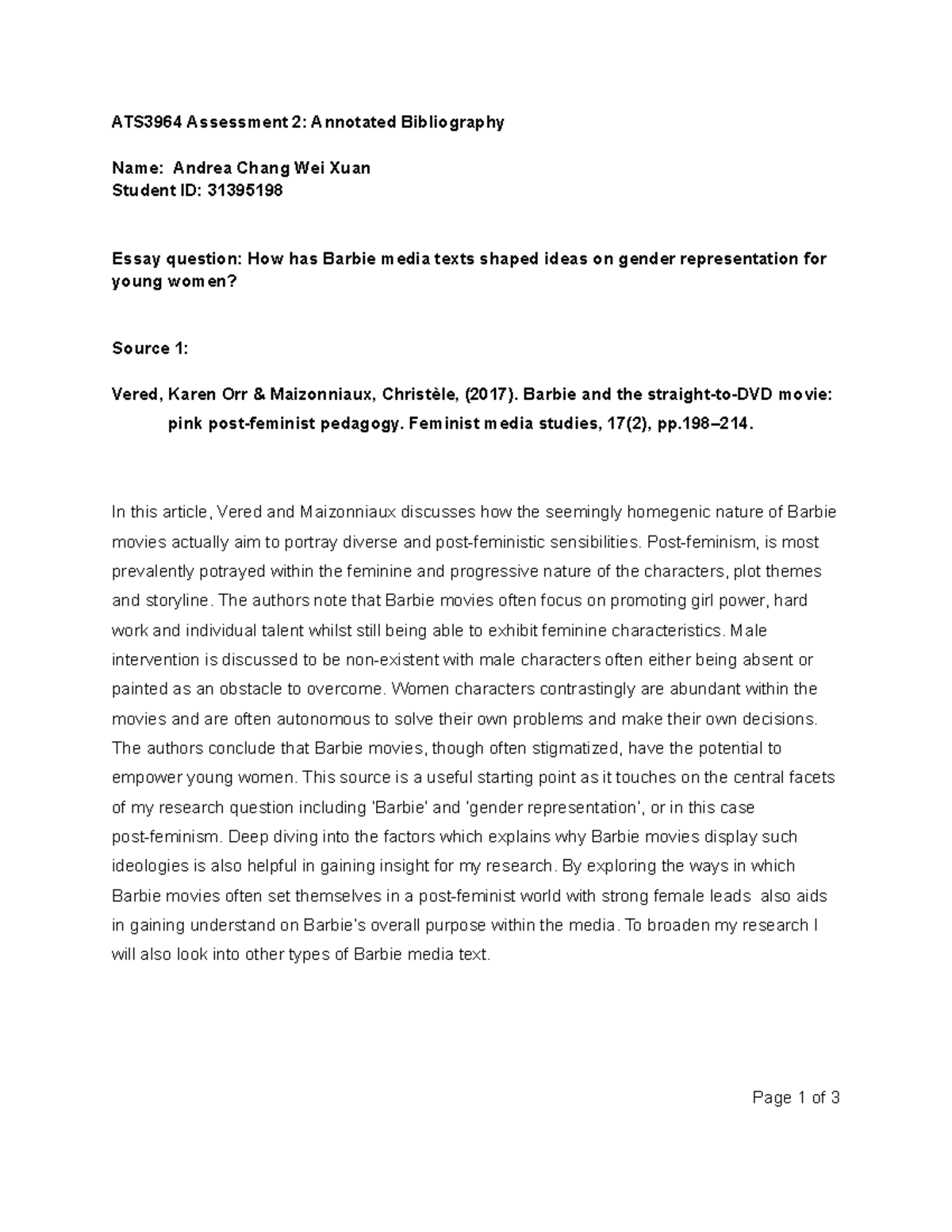 Annotated Bibliography - ATS3964 Assessment 2: Annotated Bibliography ...