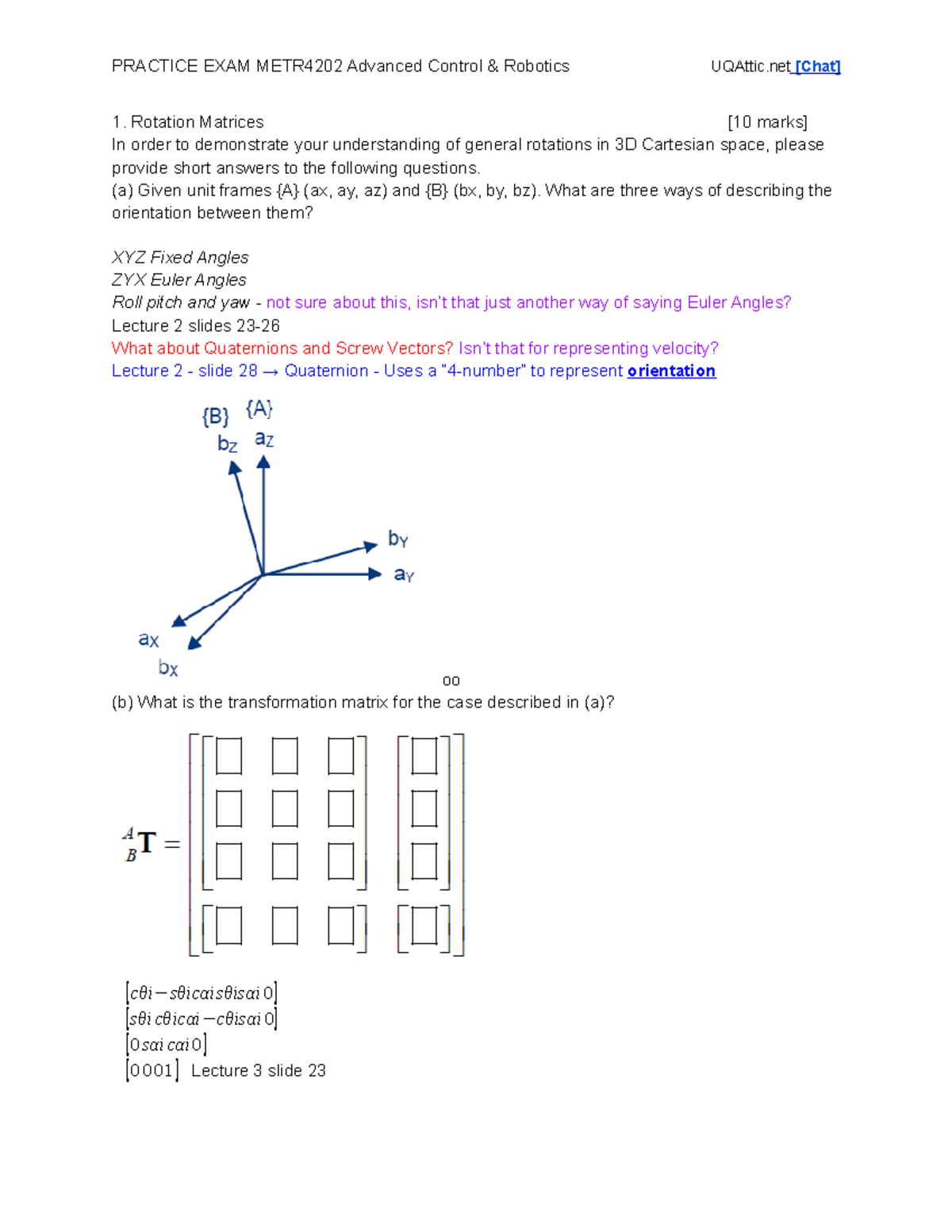 Questions and answers - Practice exam 2012 - Rotation Matrices [10 ...