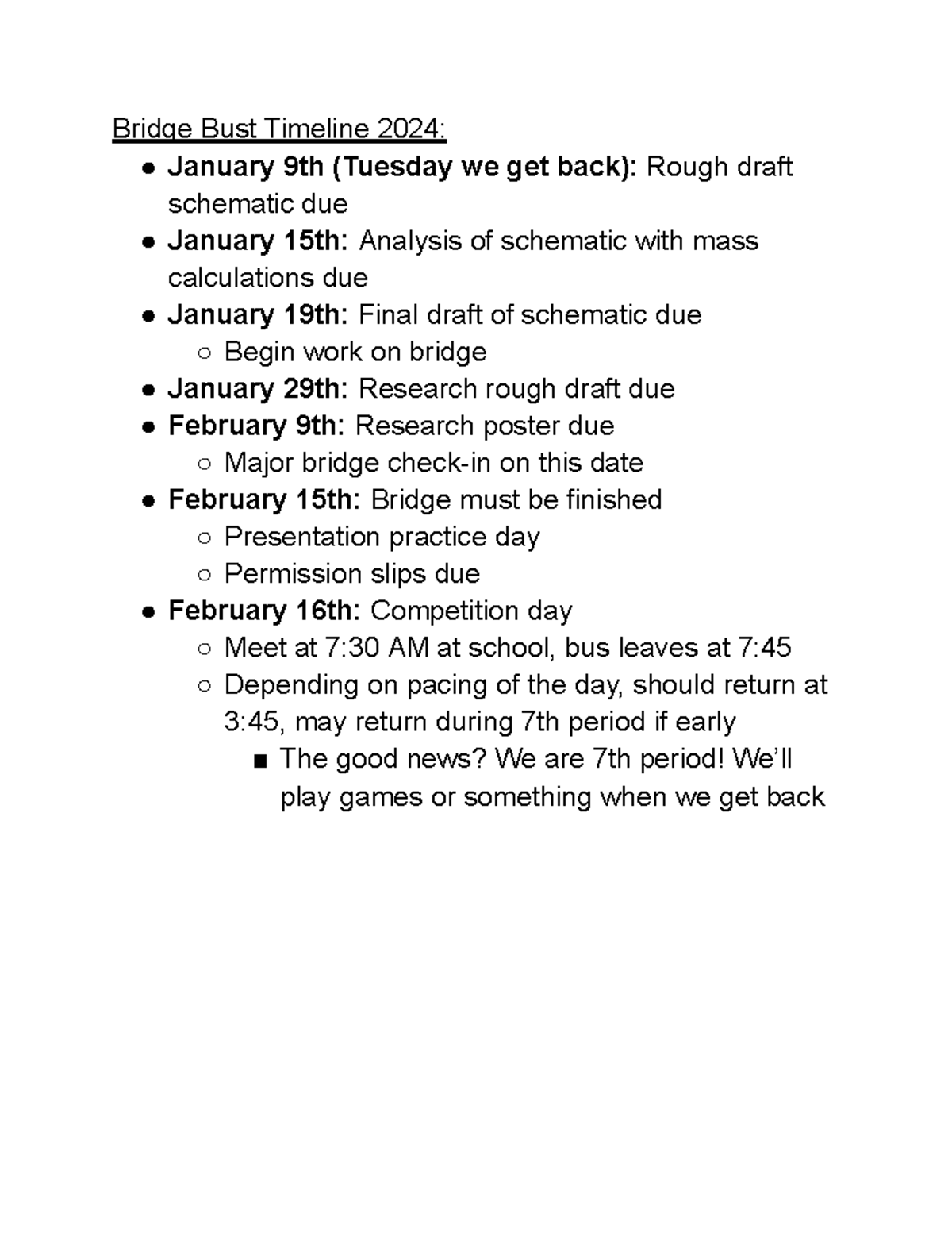 Bridge Bust Timeline 2024 - Bridge Bust Timeline 2024: January 9th ...