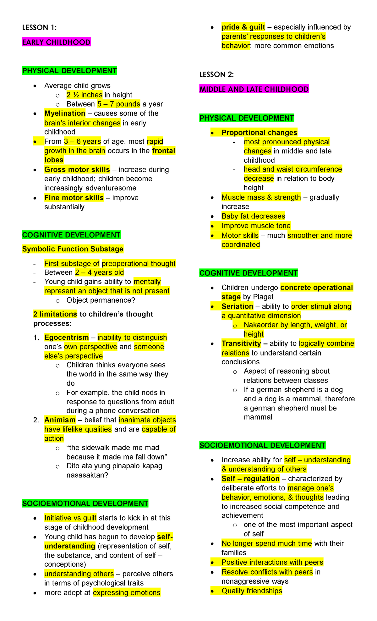 UNIT 4 Reviewer - Childhood Development - LESSON 1: EARLY CHILDHOOD ...