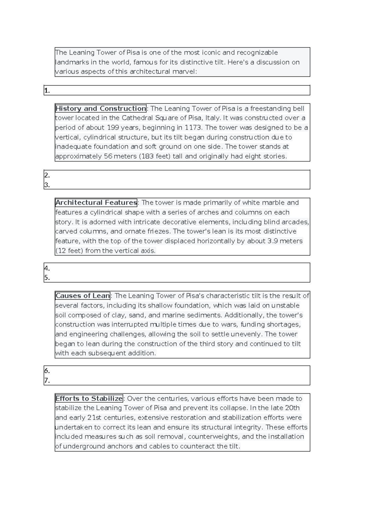 Discussion on the Leaning Tower of Pisa English 2500 characters - The ...