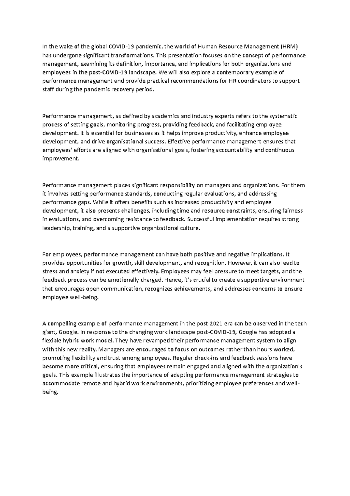 Hrm speech - In the wake of the global COVID-19 pandemic, the world of ...