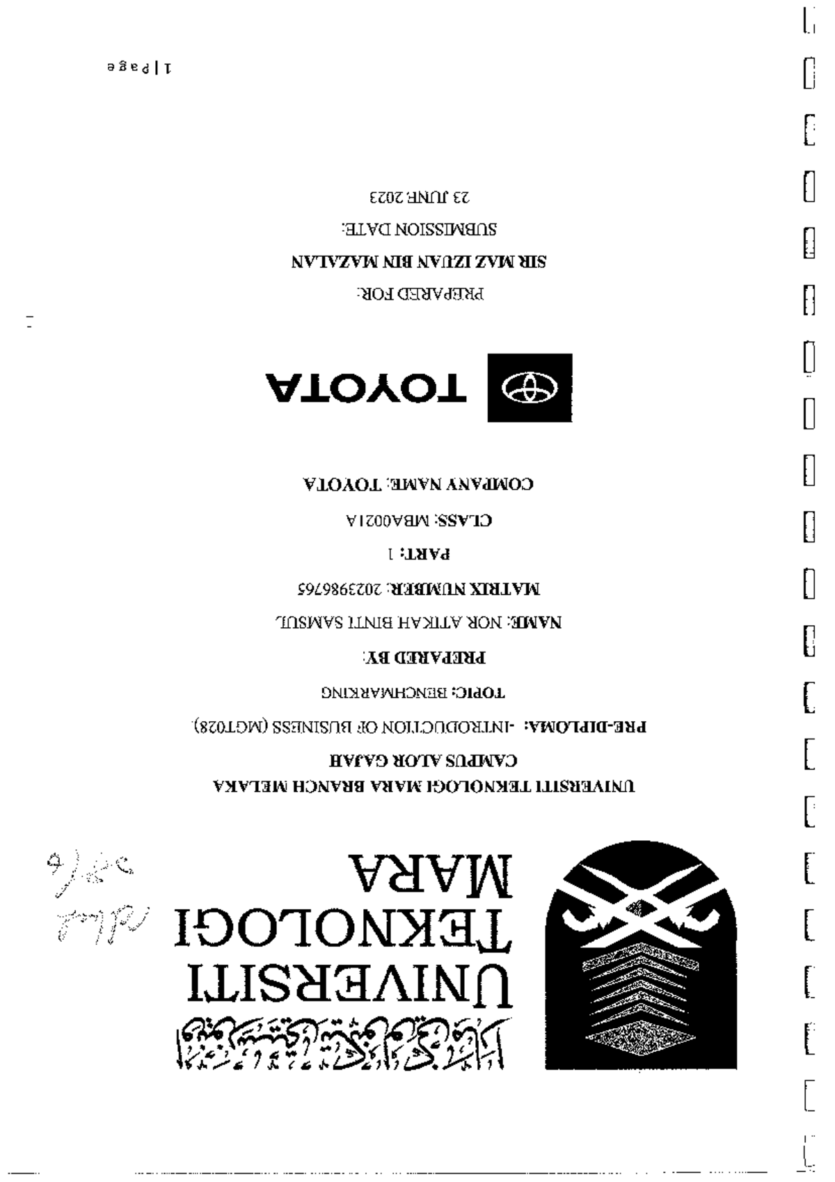 Assignment MGT028 - Benchmarking - introduction to business - Studocu