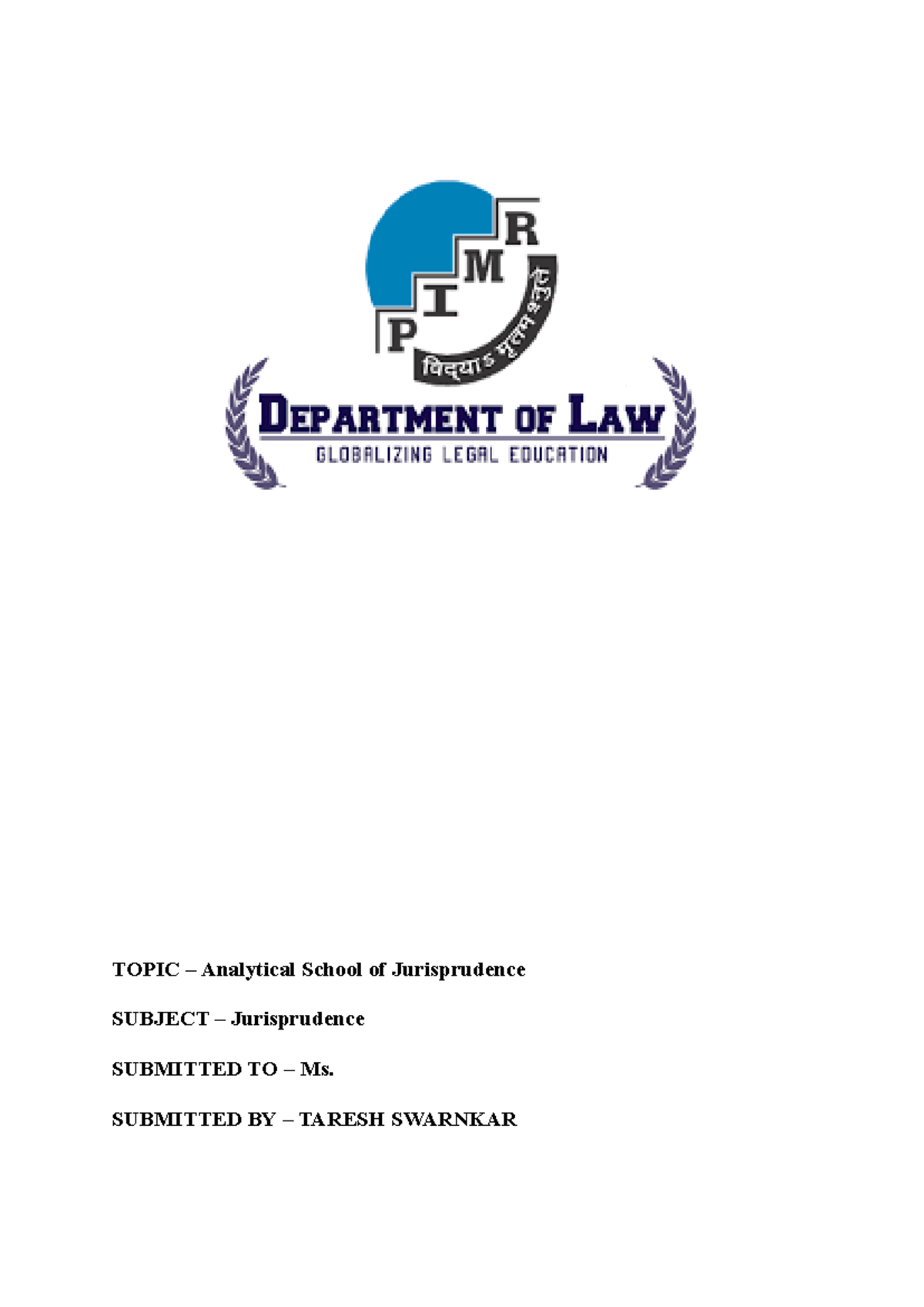 Taresh juris - TOPIC – Analytical School of Jurisprudence SUBJECT ...