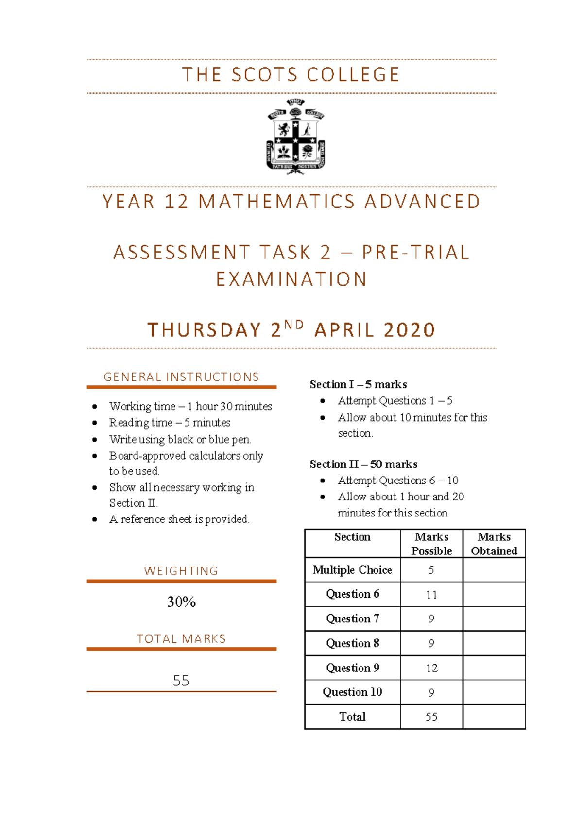 2020 Yr12 Adv T2(Not assessed) copy - THE SCOTS COLLEGE YEAR 12 ...