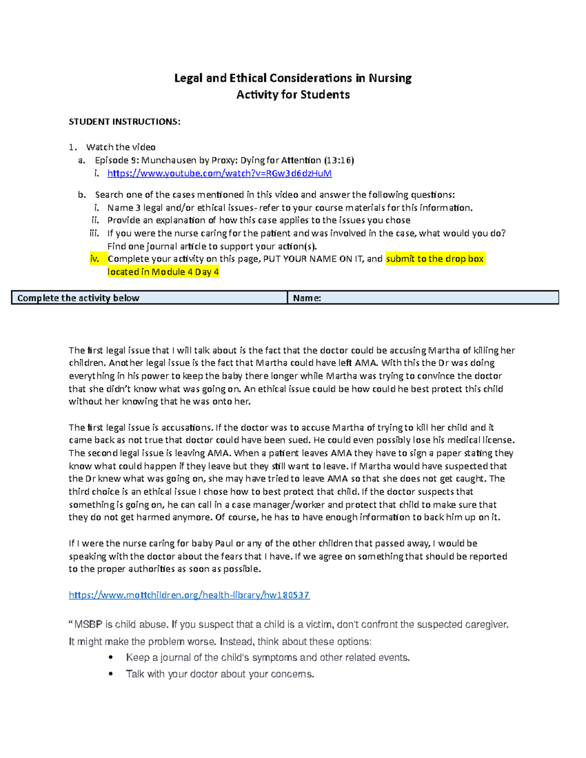 Module 4 Clinical - Legal and Ethical Considerations in Nursing ...