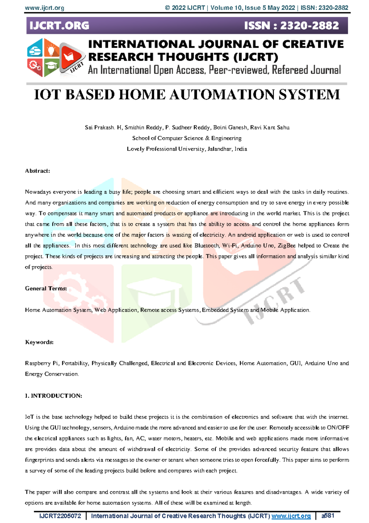 Ijcrt 2205072 - IOT BASED HOME AUTOMATION - IOT BASED HOME AUTOMATION ...