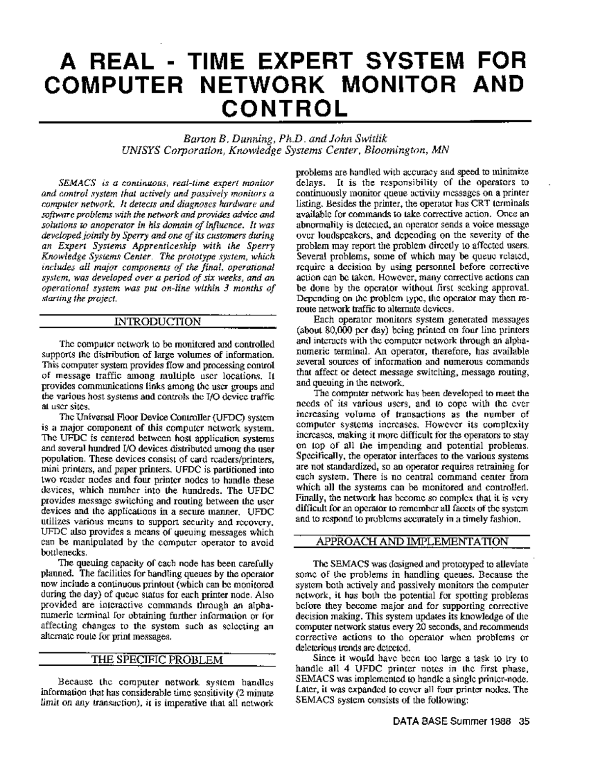 A real time expert system for computer n - A R E A L - TIME EXPERT S Y ...