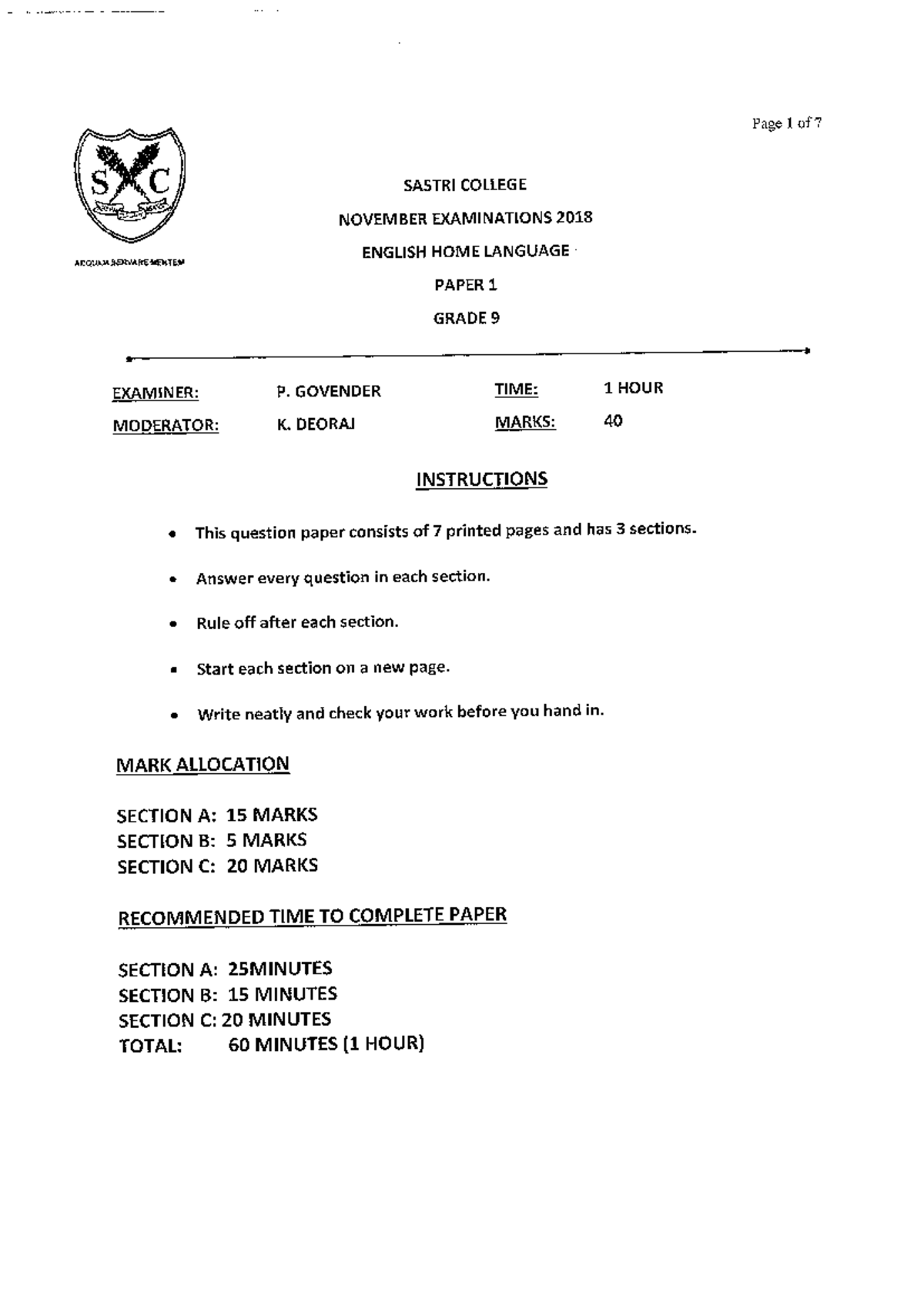 English P1 Nov 2018 - Notes - Studocu