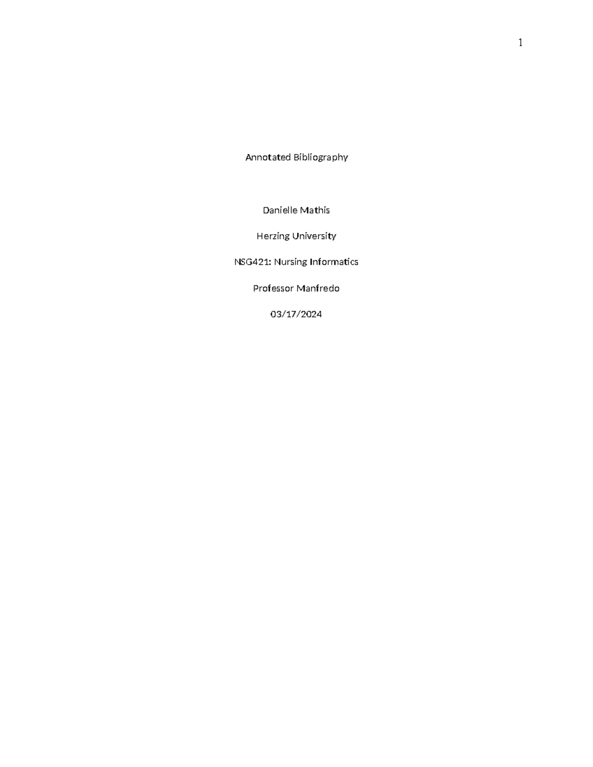 Annotated Bibliography - Annotated Bibliography Danielle Mathis Herzing ...