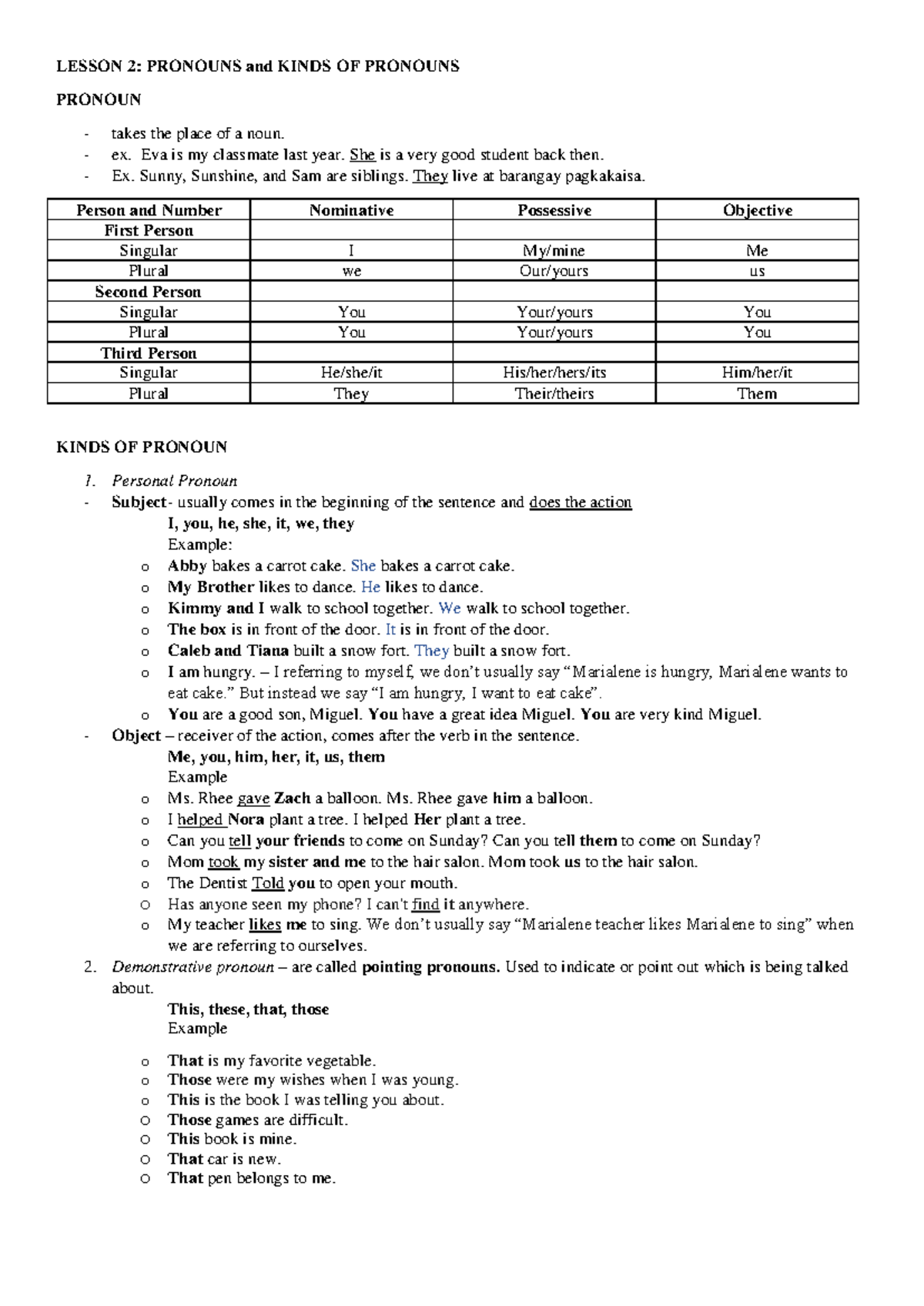 Midterm - Lesson 2 Pronoun - LESSON 2: PRONOUNS and KINDS OF PRONOUNS ...