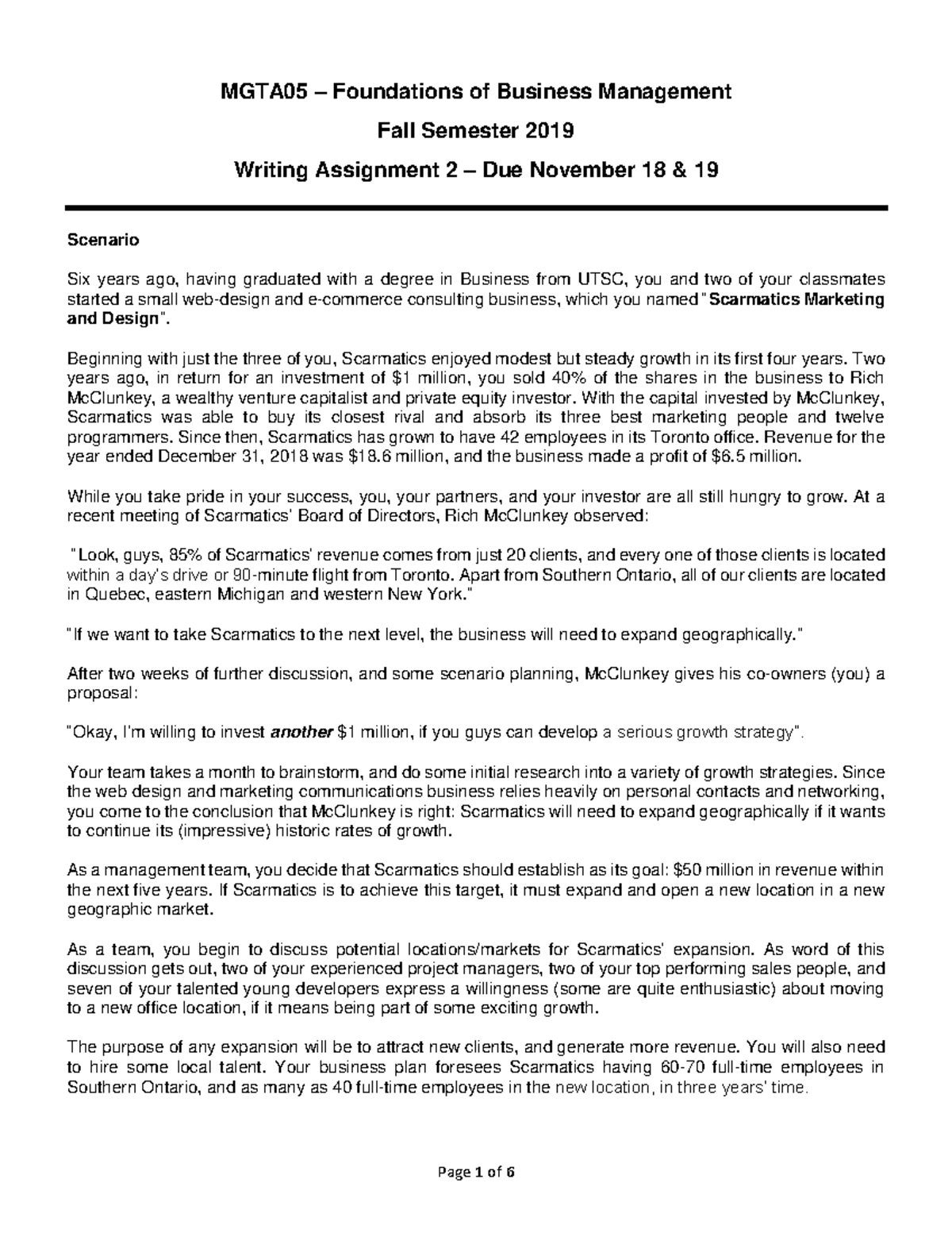 MGTA05 Assignment 2 - MGTA05 – Foundations of Business Management Fall ...