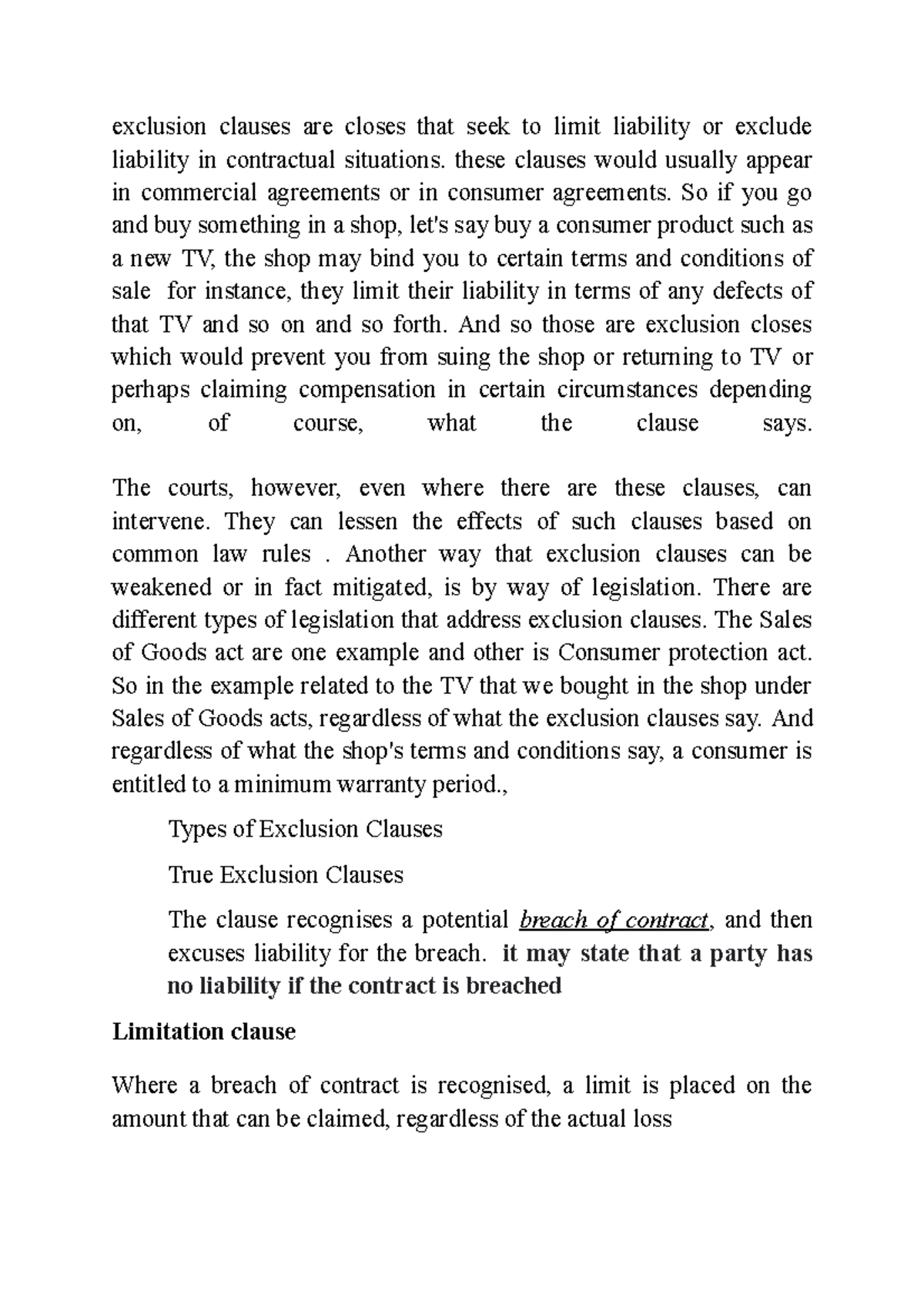 B LAW p Resentation - exclusion clause - exclusion clauses are closes ...