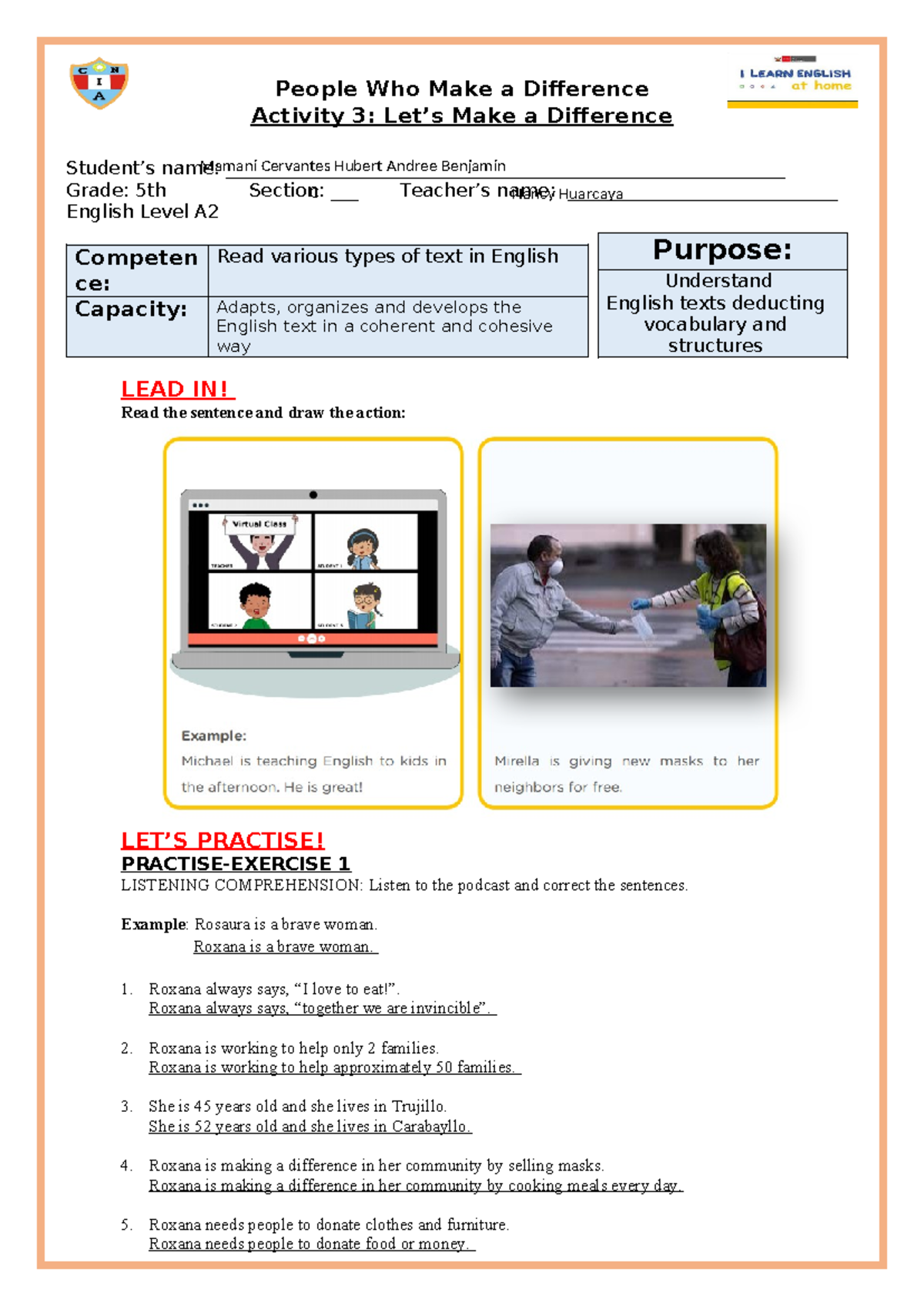 A3 Let’s Make a Difference - People Who Make a Difference Activity 3 ...