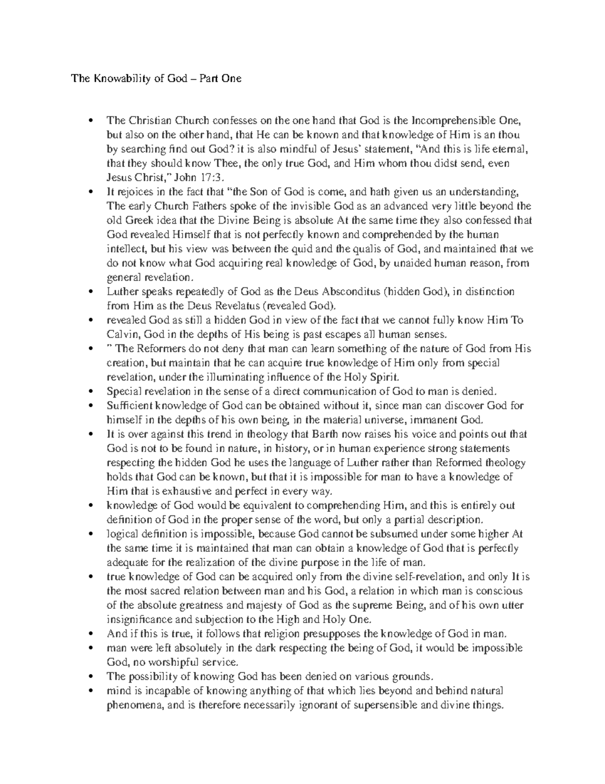 The Knowability of God – Part One - It rejoices in the fact that “the ...