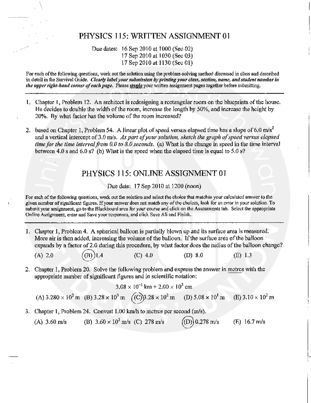 A1 2010 Physics 115 - Written assignment 1 - PHYSICS 115: WRITTEN ...