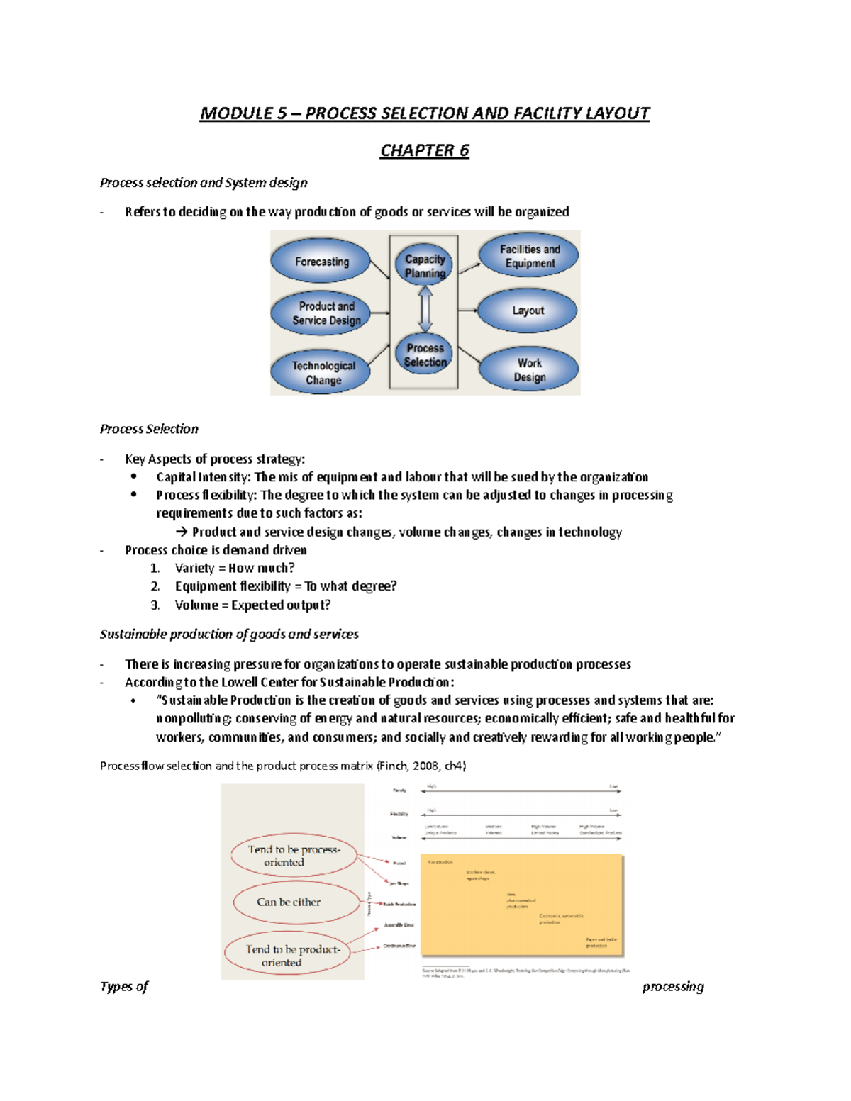 Mod 5 - Process Selection and Facility Layout - MODULE 5 – PROCESS ...