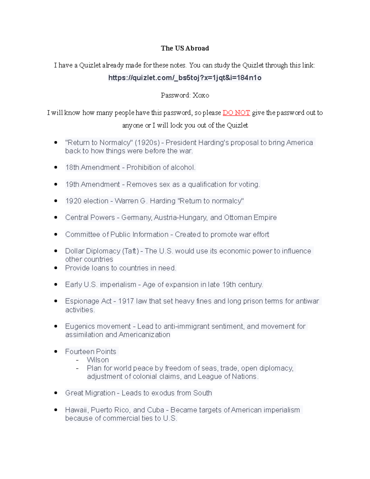 5. The US Abroad - These are notes I took from the course US History ...