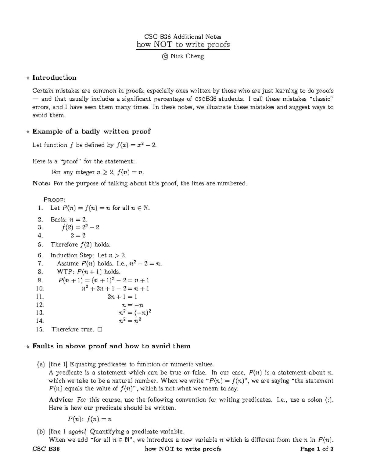 Badproof - notes - CSC B36 Additional Notes how NOT to write proofs © c ...