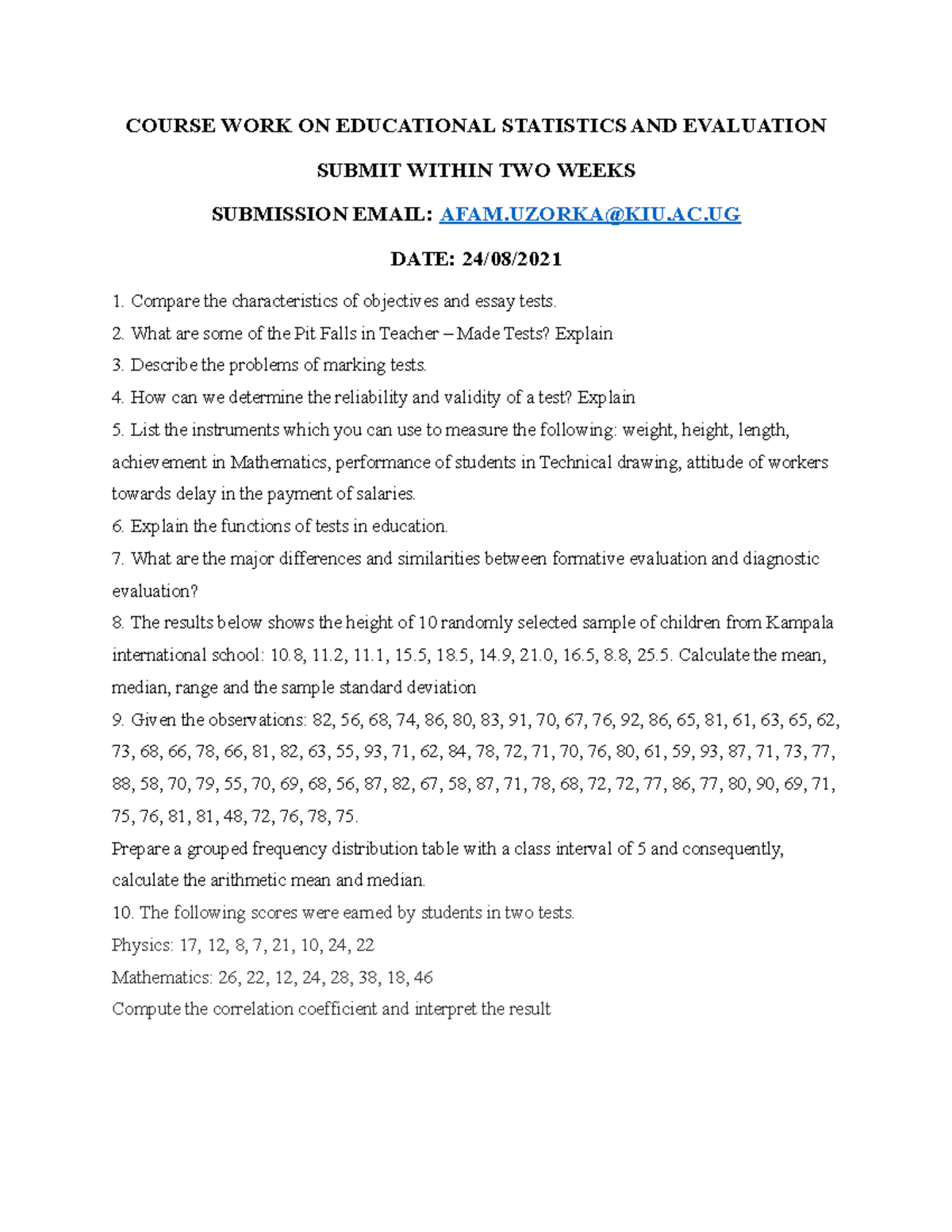 Course Work Educational Statistics and Evaluation - COURSE WORK ON ...