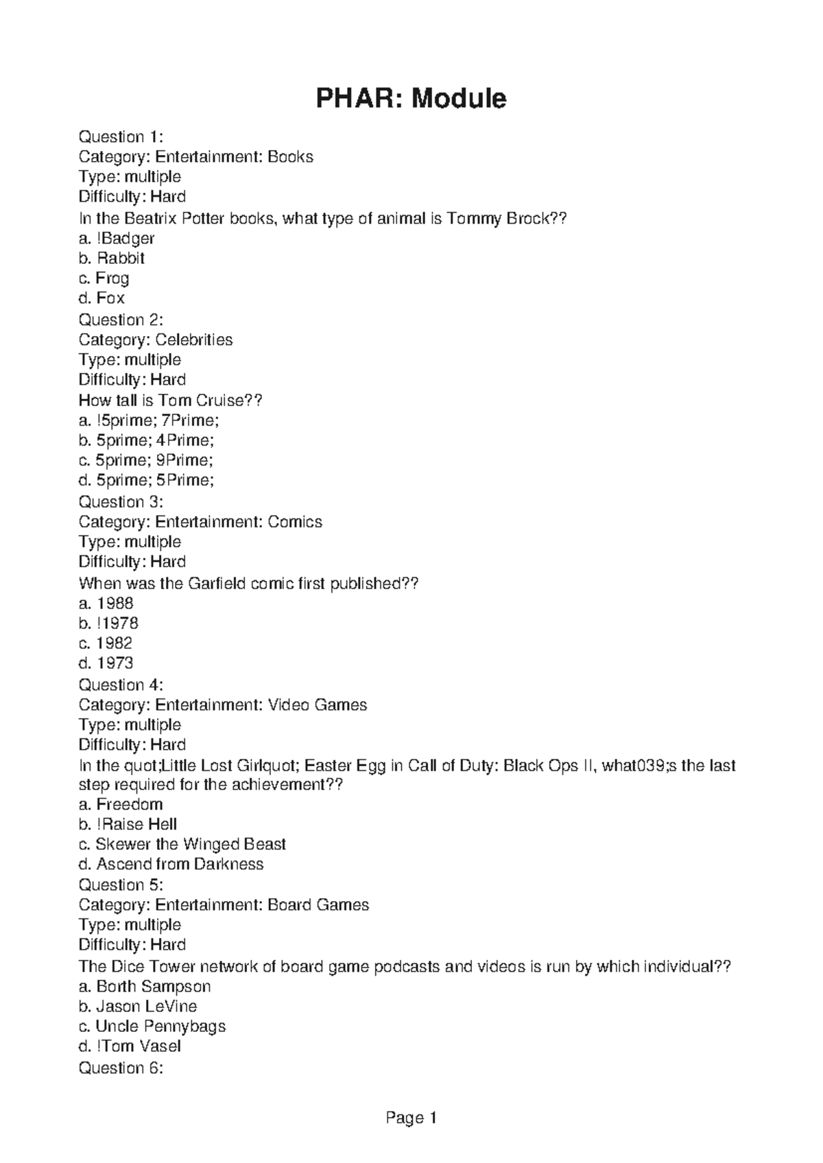 PHAR137 Review 8 - PHAR: Module Question 1: Category: Entertainment: Books Type: multiple - Studocu