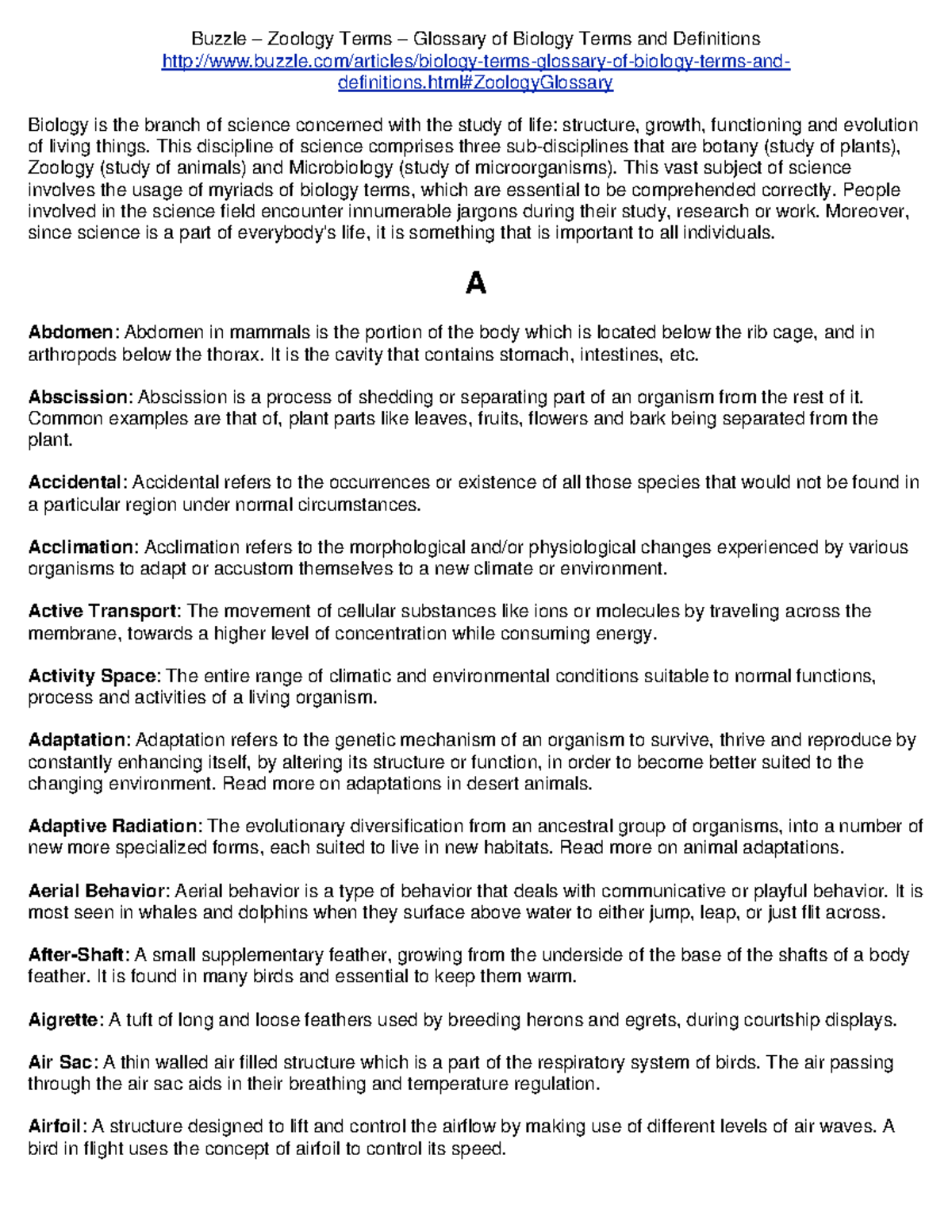 Zoology Glossary Buzzle Zoology Terms Glossary Of Biology Terms