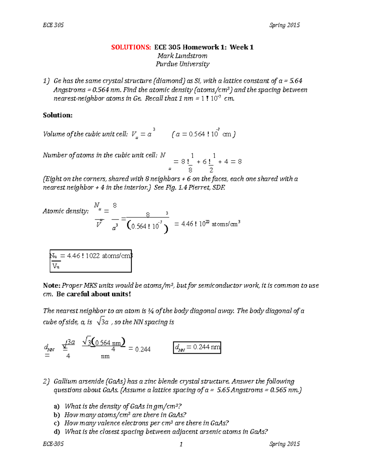 Week1HW S15 Solutions - tutorial - ECE 305 Spring 2015 ECE-‐ 305 1 ...