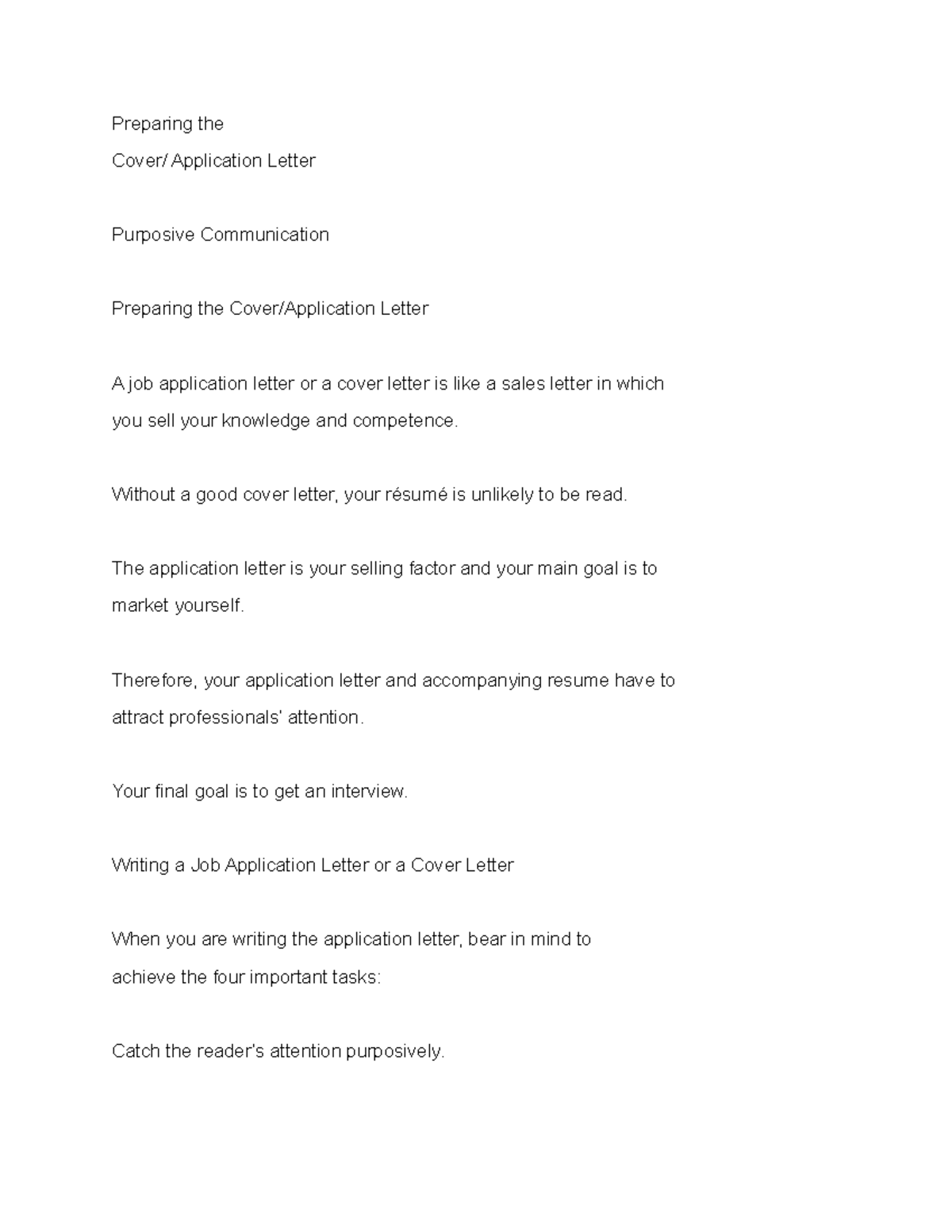 Preparing the cover application letter - Preparing the Cover ...