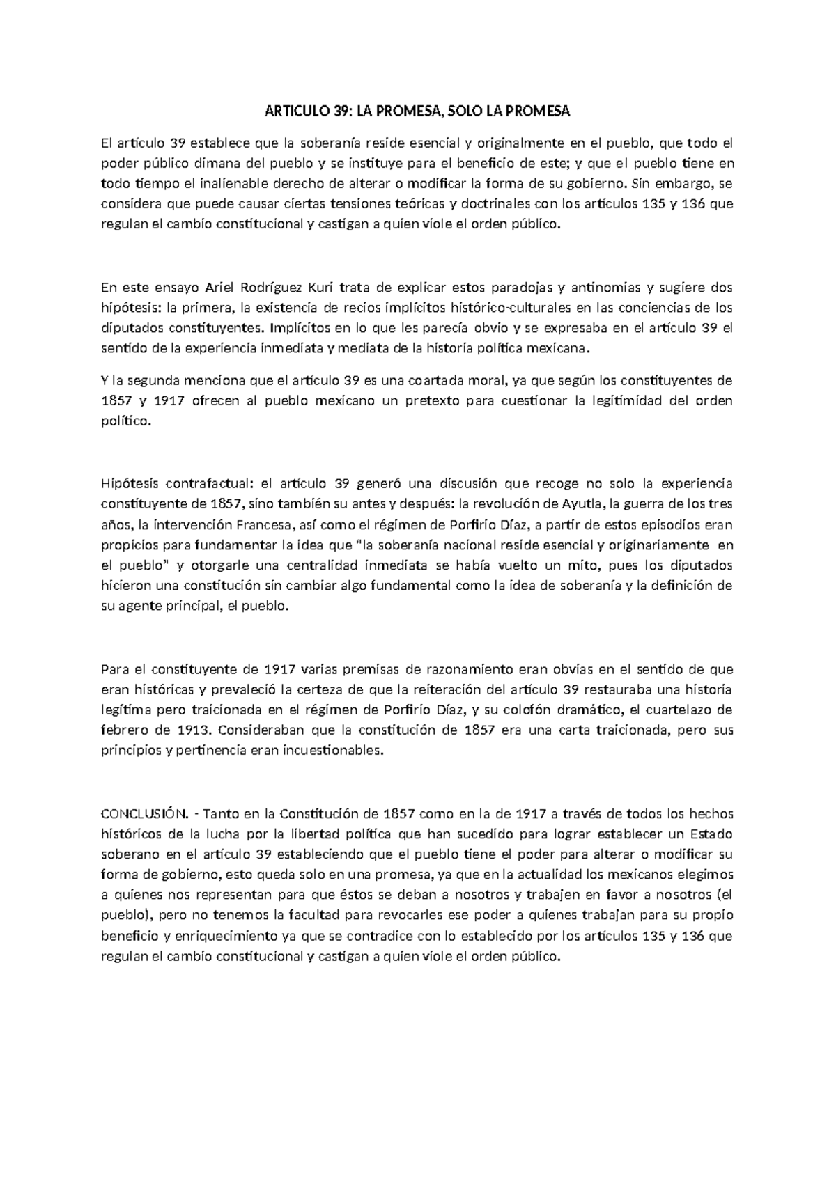 Articulo 39 Historia DEL Derecho - ARTICULO 39: LA PROMESA, SOLO LA ...