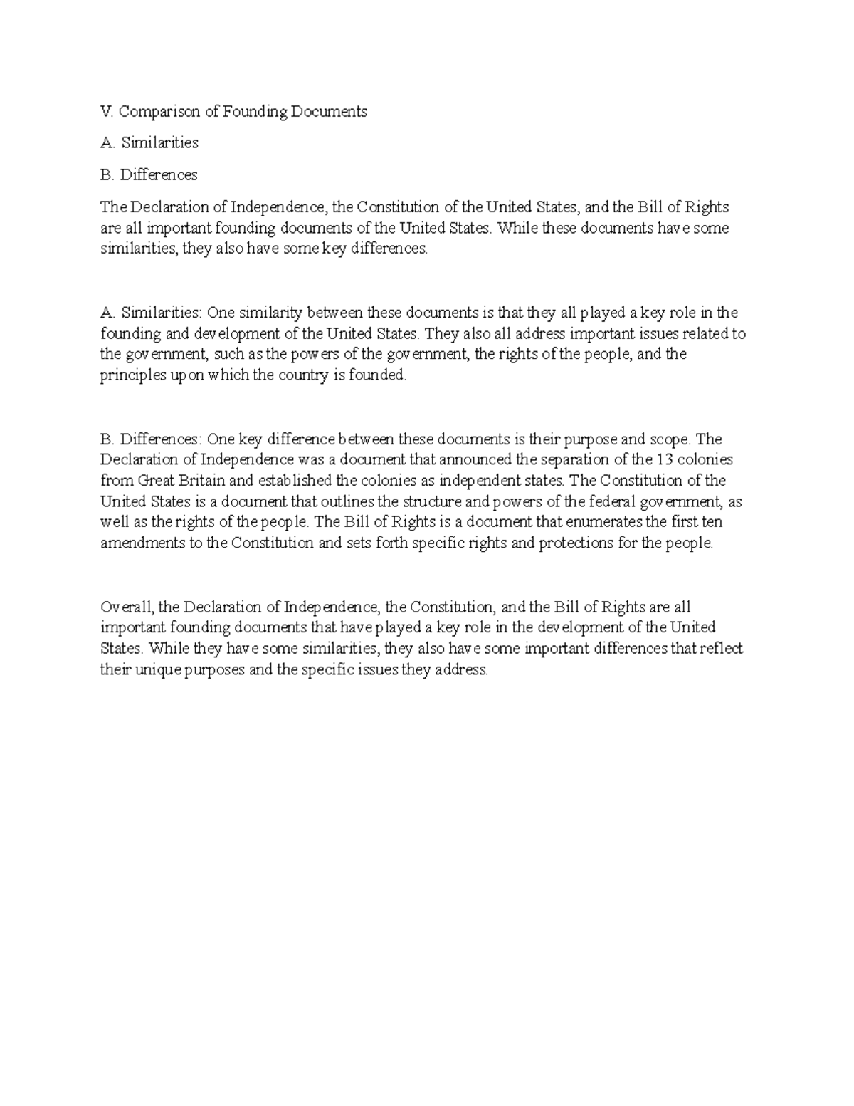 Founding Documents The Constitution 5 - V. Comparison of Founding ...
