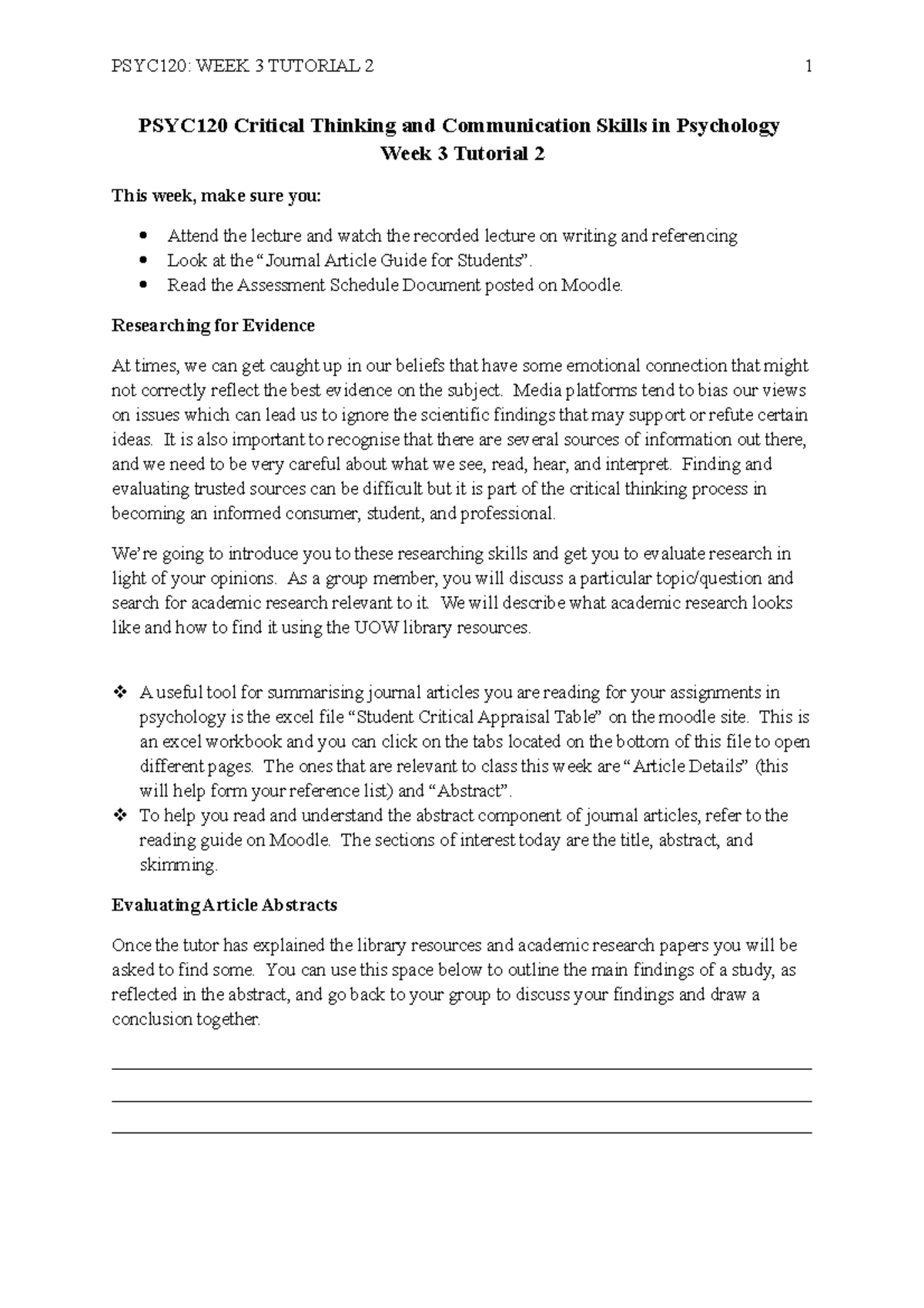 Students Week 3 Tutorial 2 - PSYC120 - UOW - Studocu