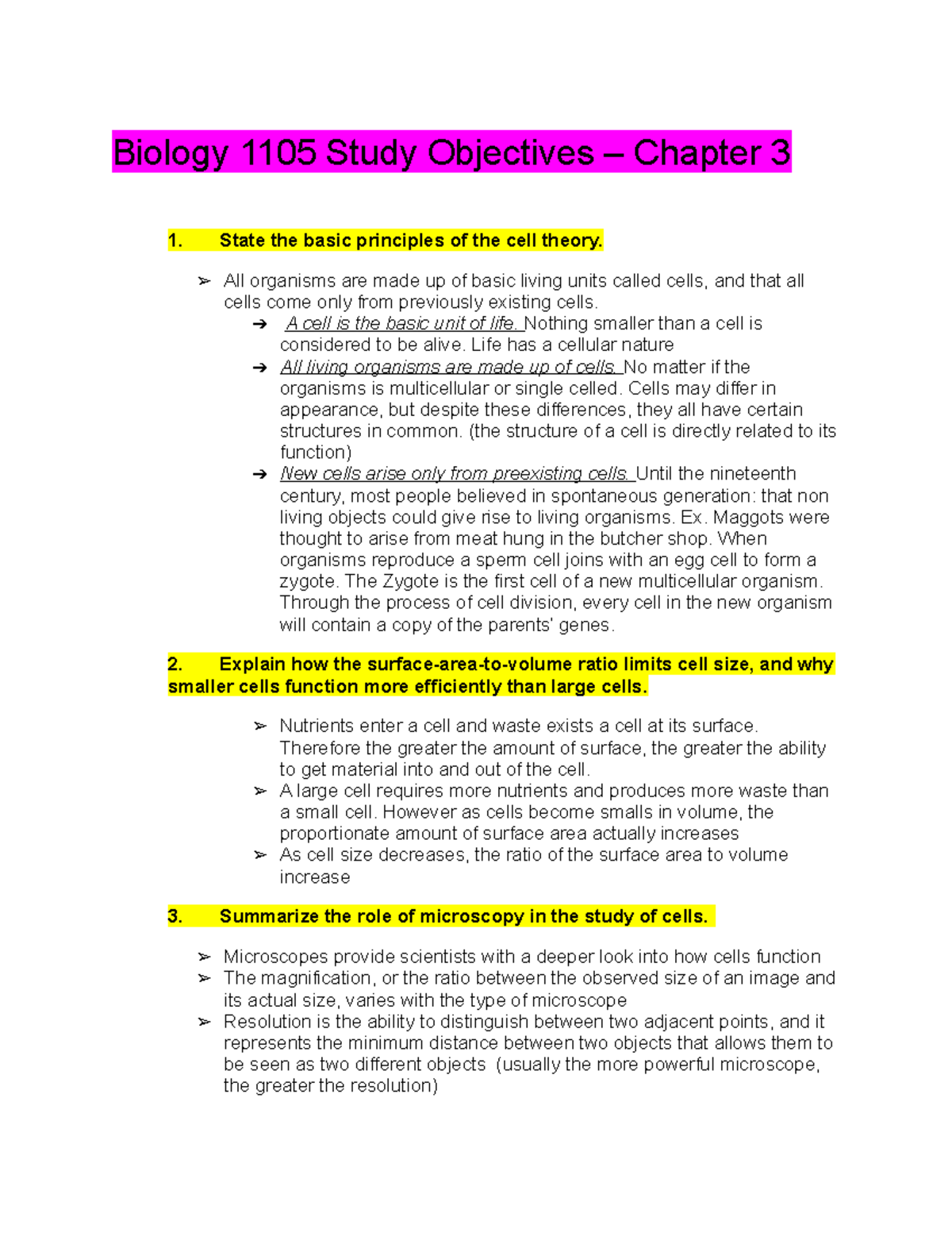 Biology Study Objectives – Chapter 3 - Biology 1105 Study Objectives ...
