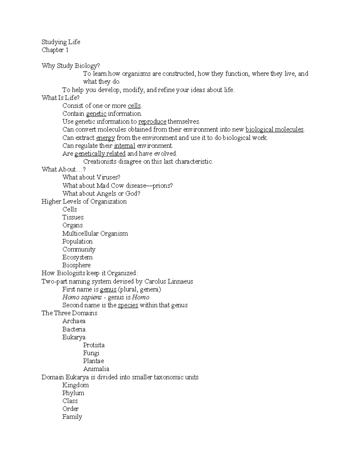Chapter 1 Answers - Studying Life Chapter 1 Why Study Biology? To learn ...