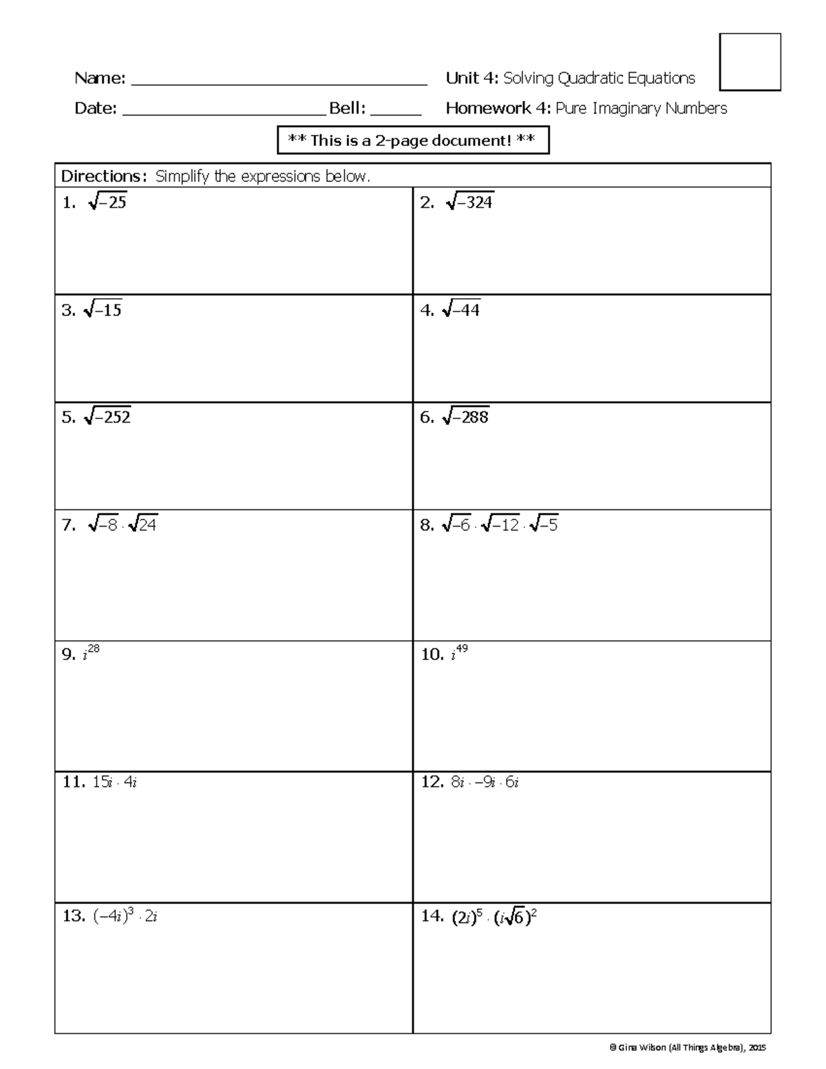 Imaginaryassignment - Imaginary numbers assigemnt - Name