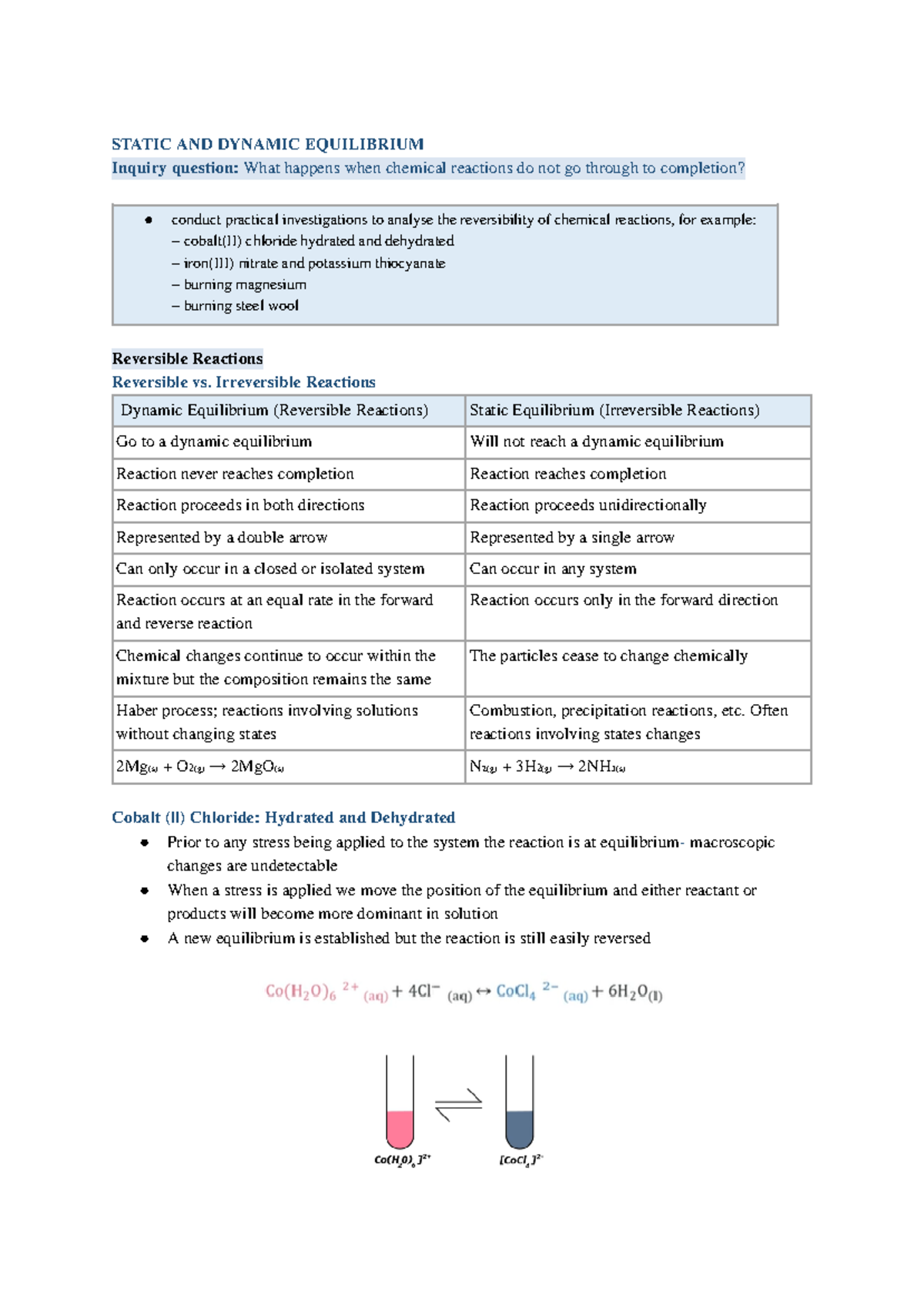 Module 5 - Equilibrium and Acid Reactions Notes - STATIC AND DYNAMIC ...
