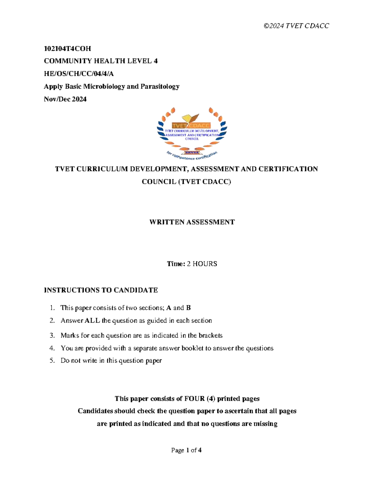 Written document (97) - notes - 102104T4COH COMMUNITY HEALTH LEVEL 4 HE ...