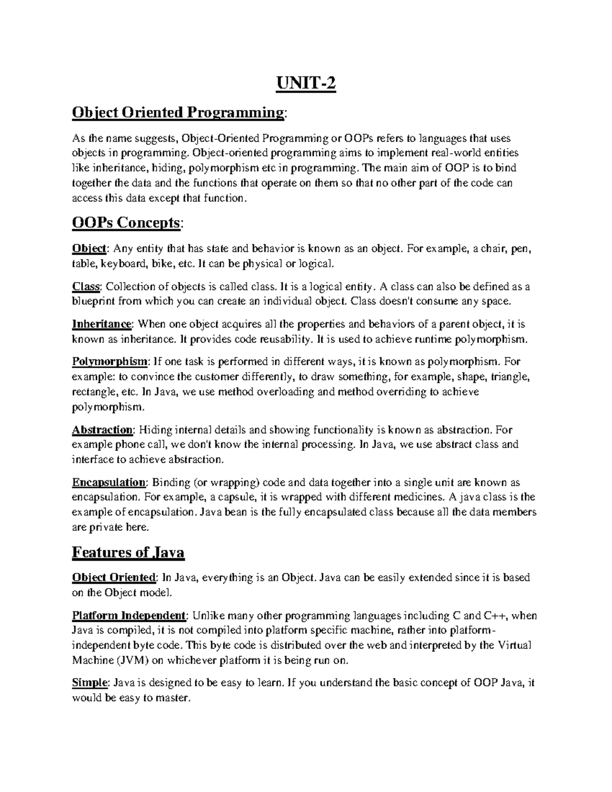 Unit 2 Easy To Learn Unit 2 Object Oriented Programming As The Name Suggests Object
