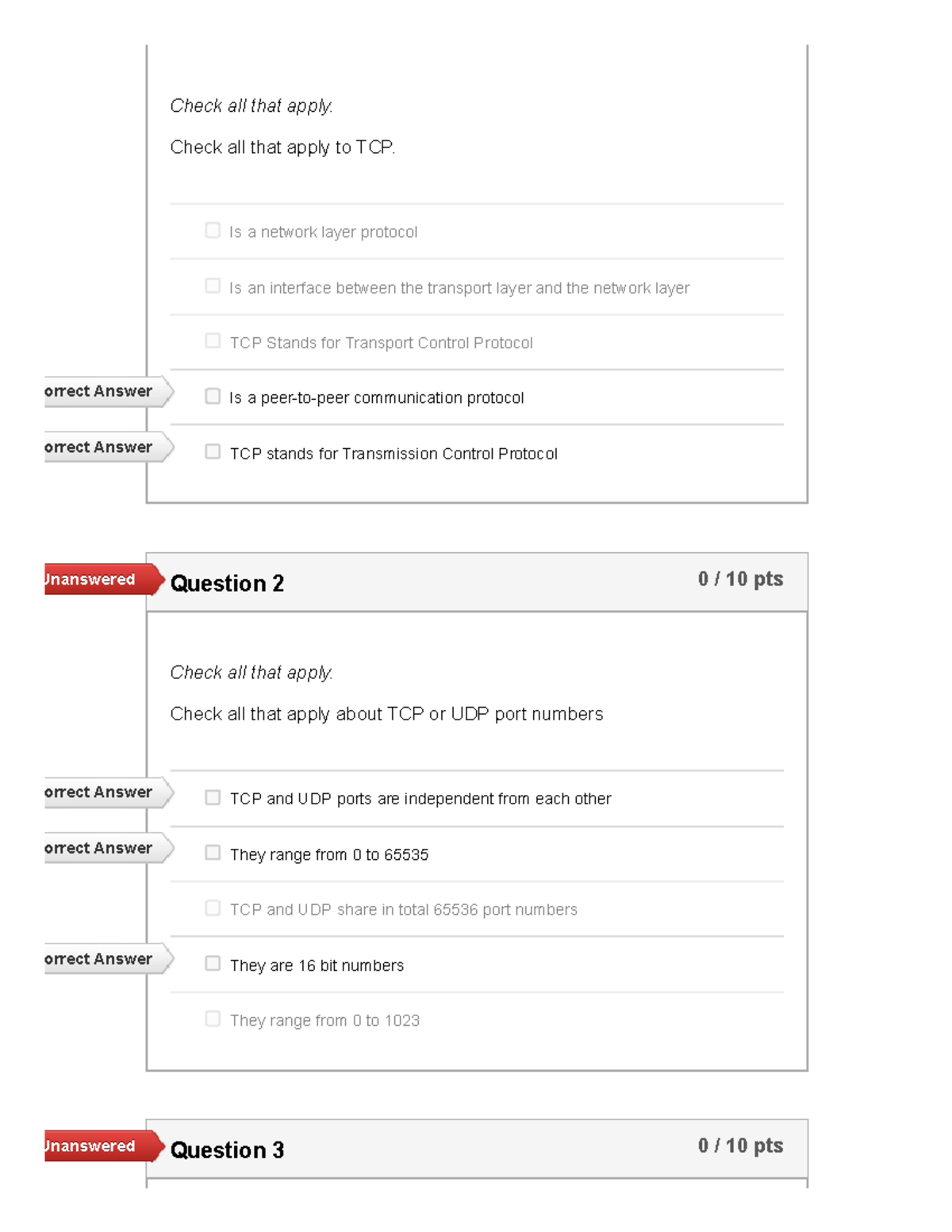 M2V1 - TCP UDP IP practice - Check all that apply. Check all that apply to TCP. Is a network ...