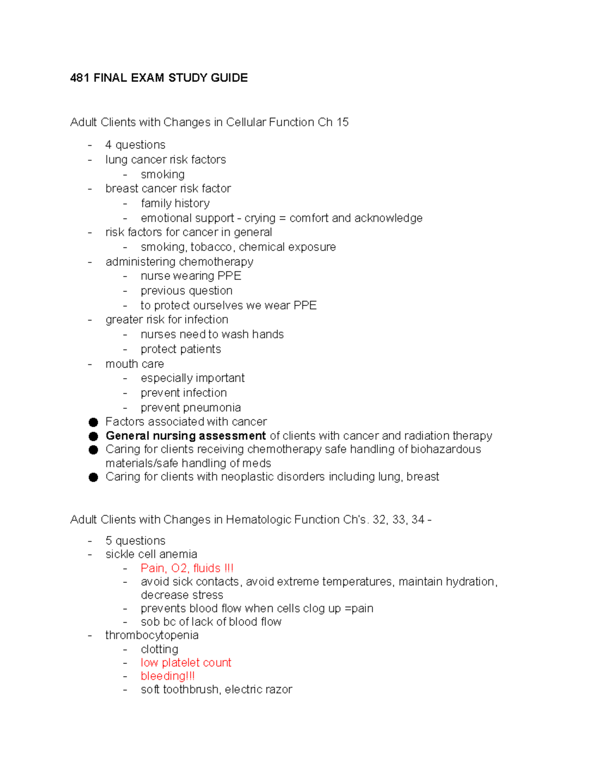 481 Final EXAM Study Guide -2 - 481 FINAL EXAM STUDY GUIDE Adult ...