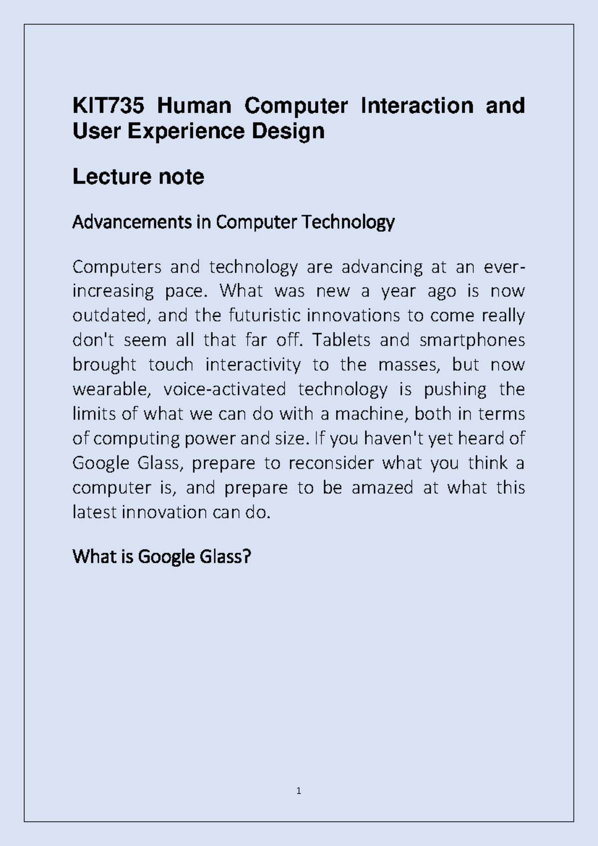 Kit735 Human Computer Interaction And User Experience Design Lecture