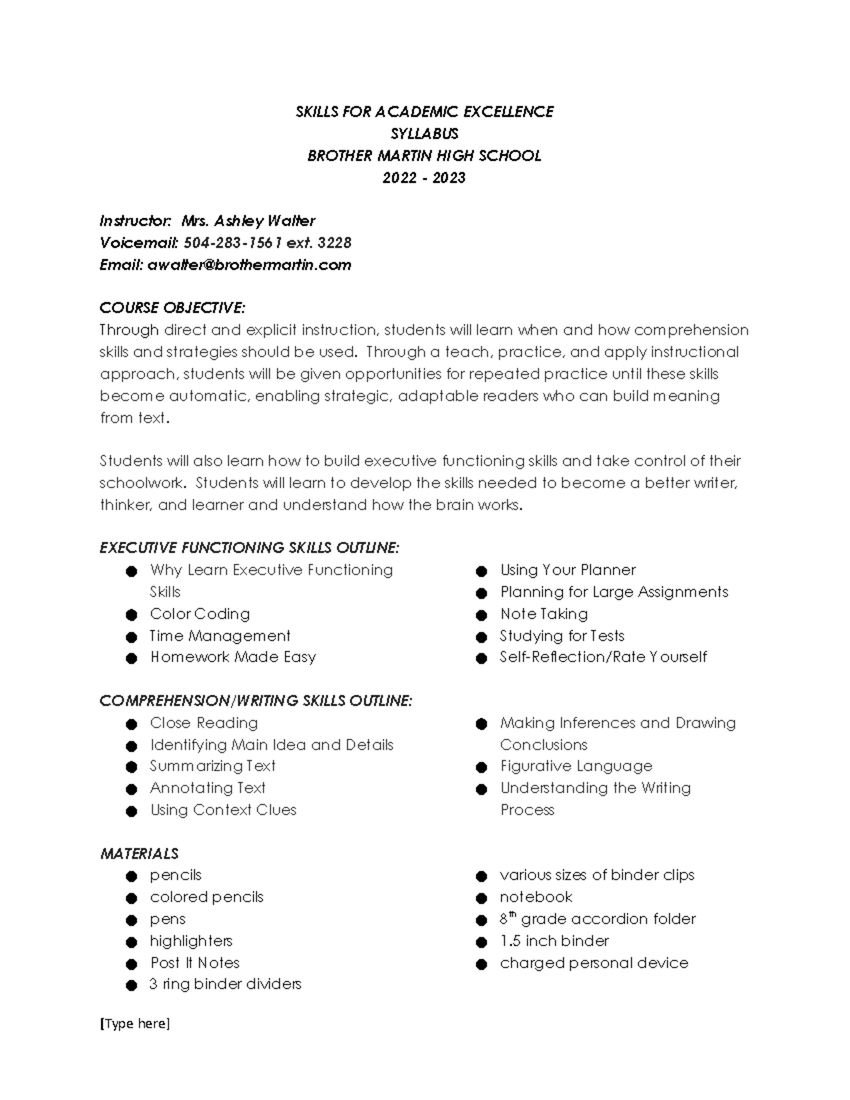 Academic Excellence Syllabus - SKILLS FOR ACADEMIC EXCELLENCE SYLLABUS ...