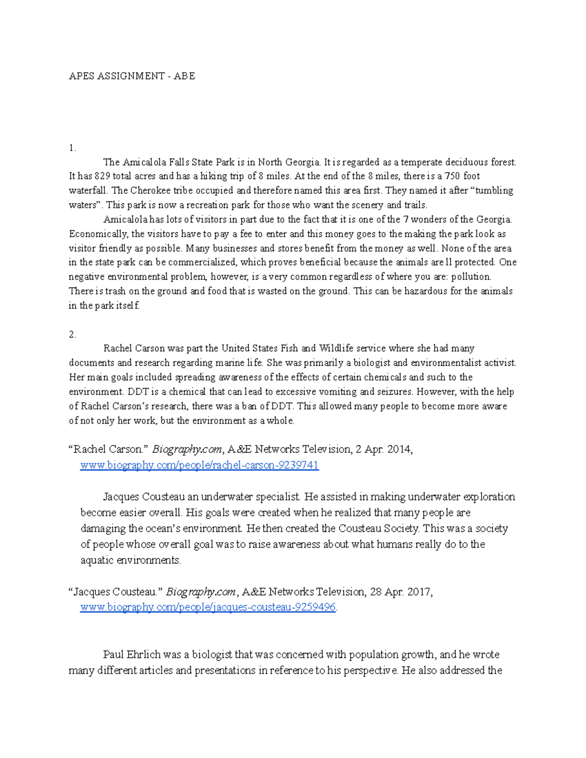 APES - Google Docs - Summary Biochemistry I - APES ASSIGNMENT - ABE The ...