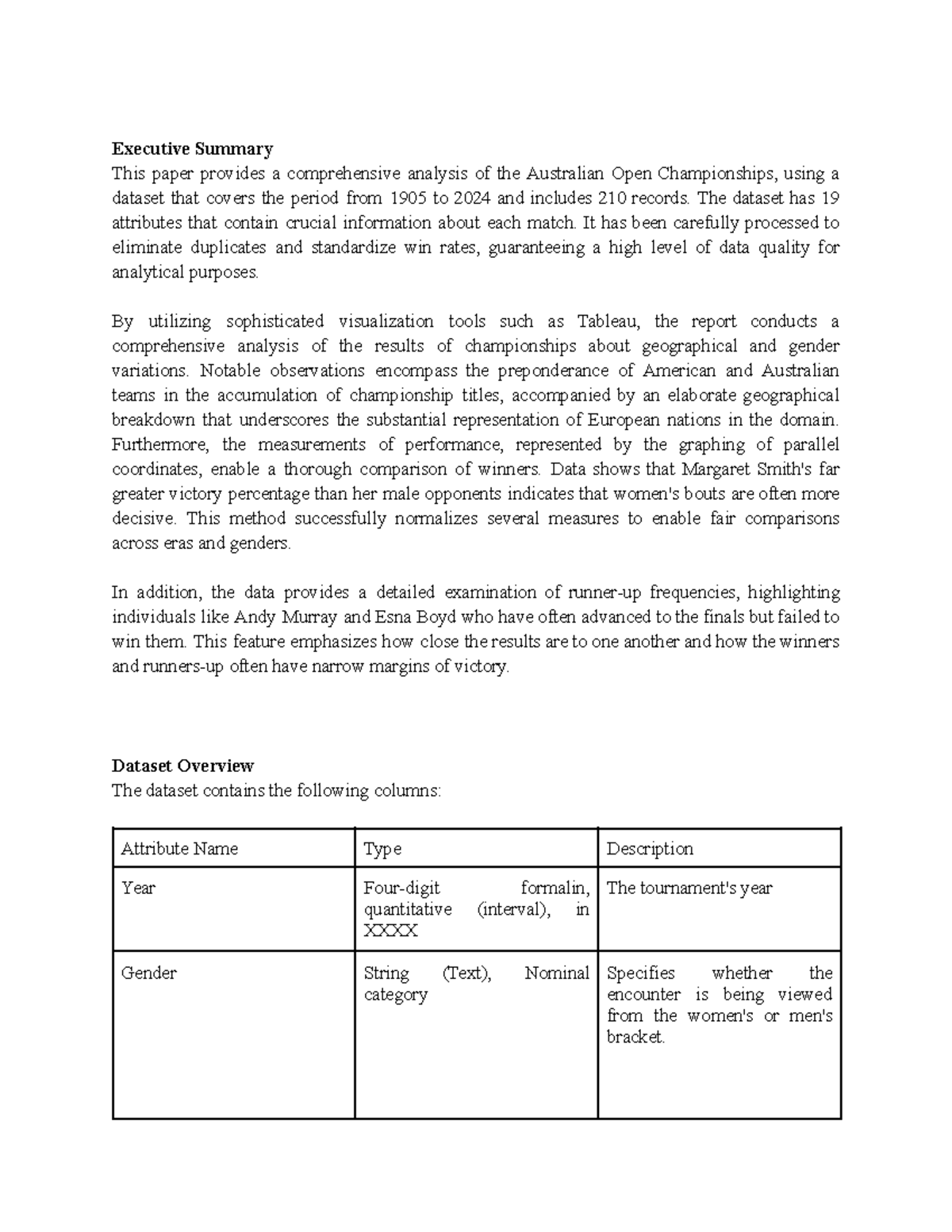 Visualization on certain datasets - Executive Summary This paper ...