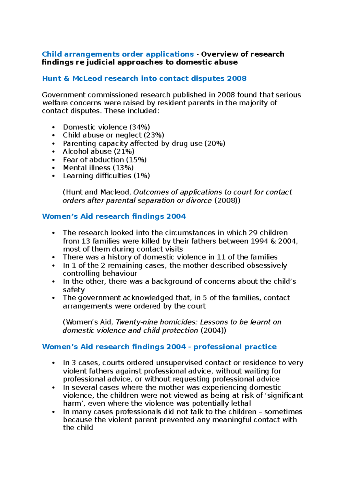 Child arrangements order applications - Overview of research findings ...