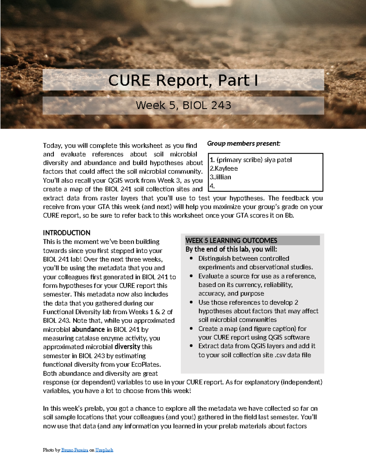 1 CURE Report Part 1 Worksheet Week 5 S23 - Today, you will complete ...