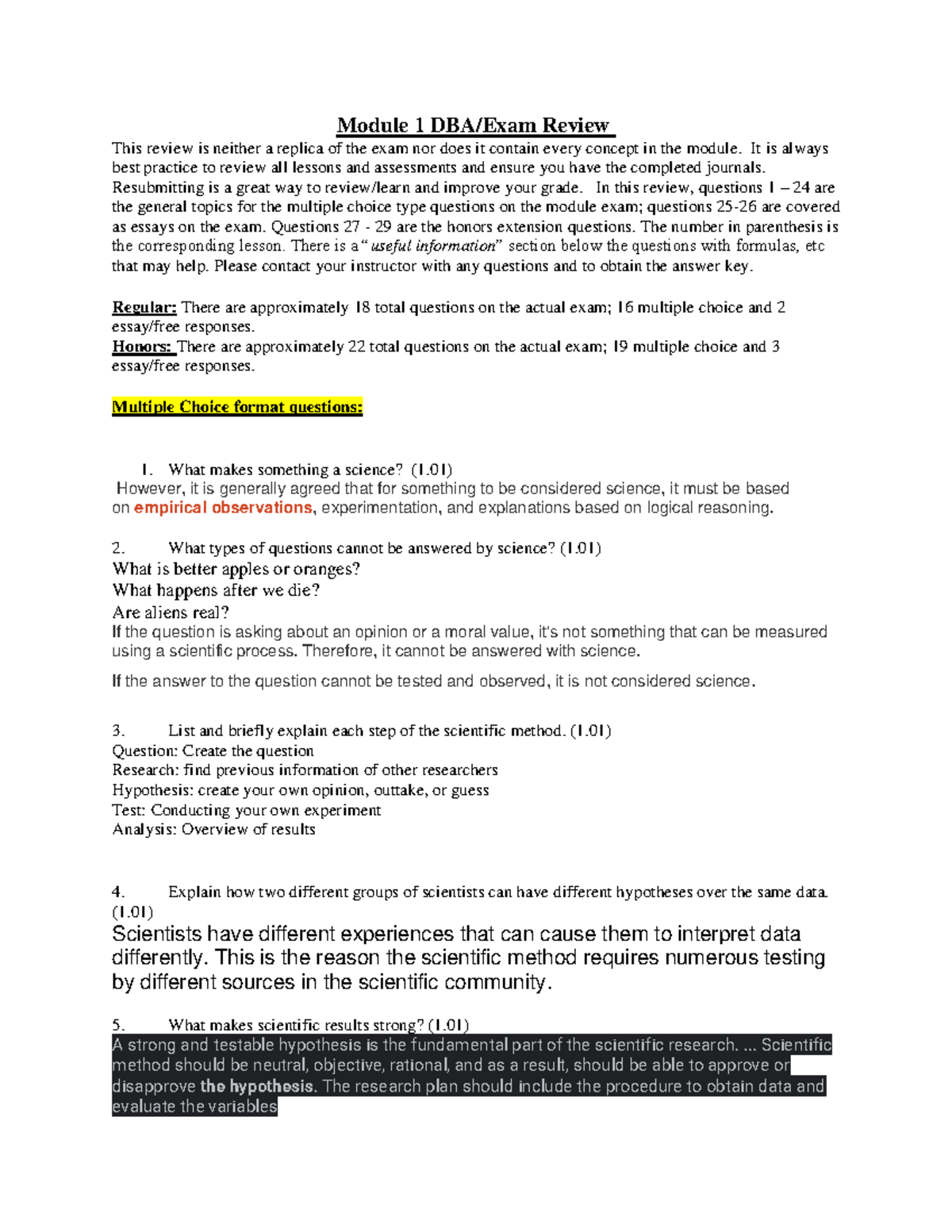 Module 1 DBA - Module 1 DBA/Exam Review This review is neither a replica of the exam nor does it ...