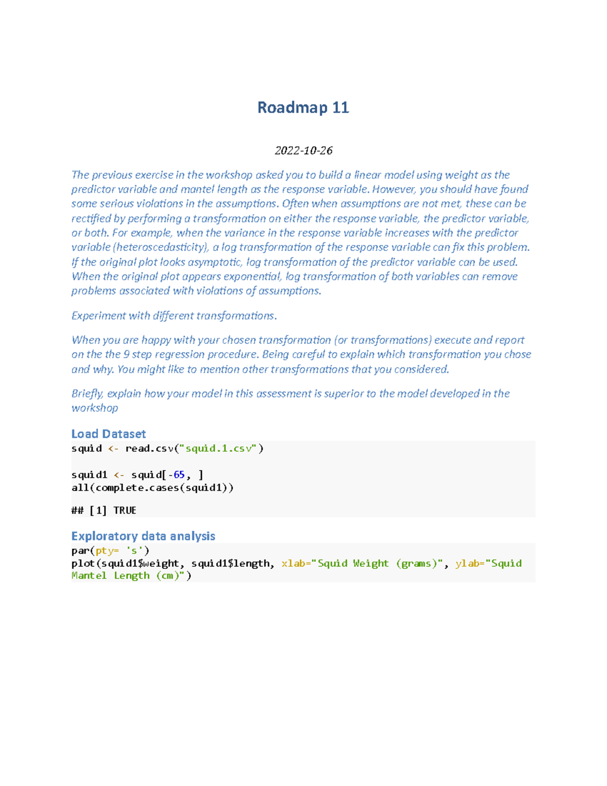 Roadmap 11 - Roadmap 11 2022-10- The previous exercise in the workshop ...