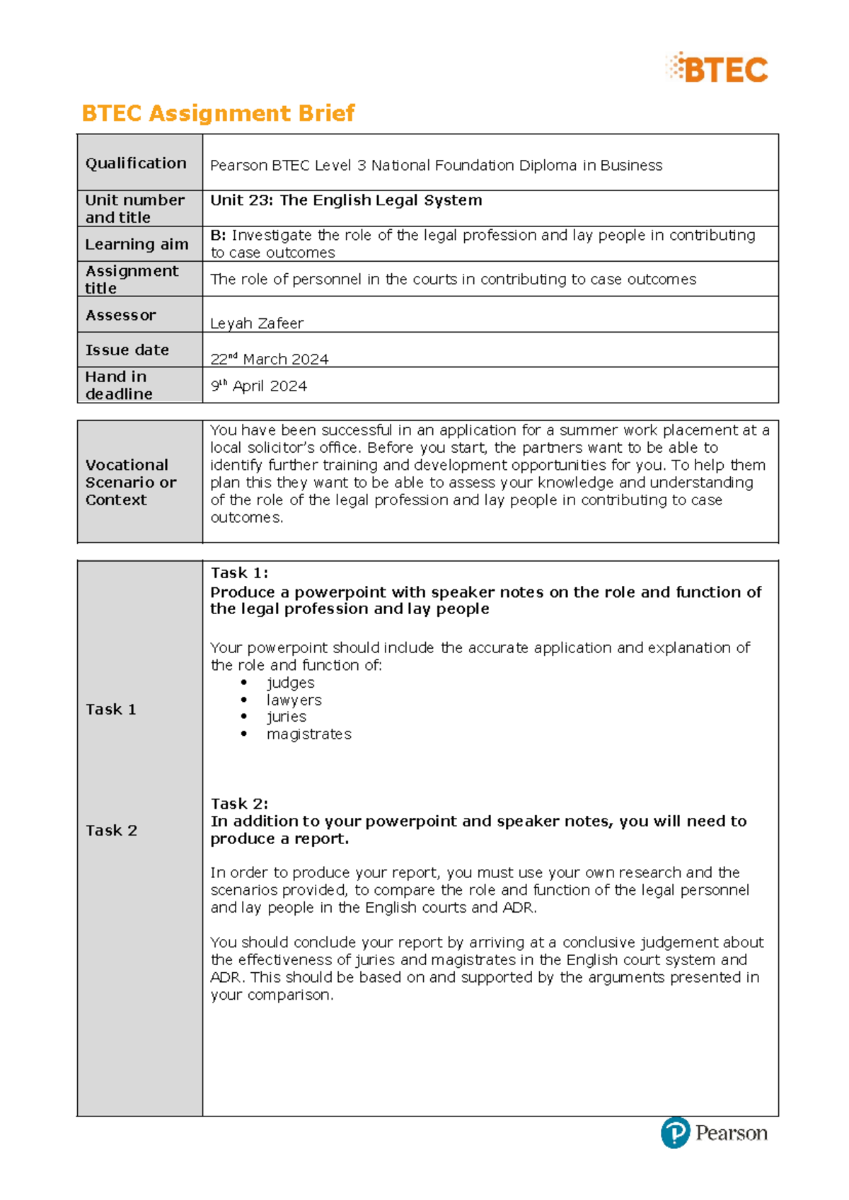 Unit-23 Assignment 2 brief - BTEC Assignment Brief Qualification ...